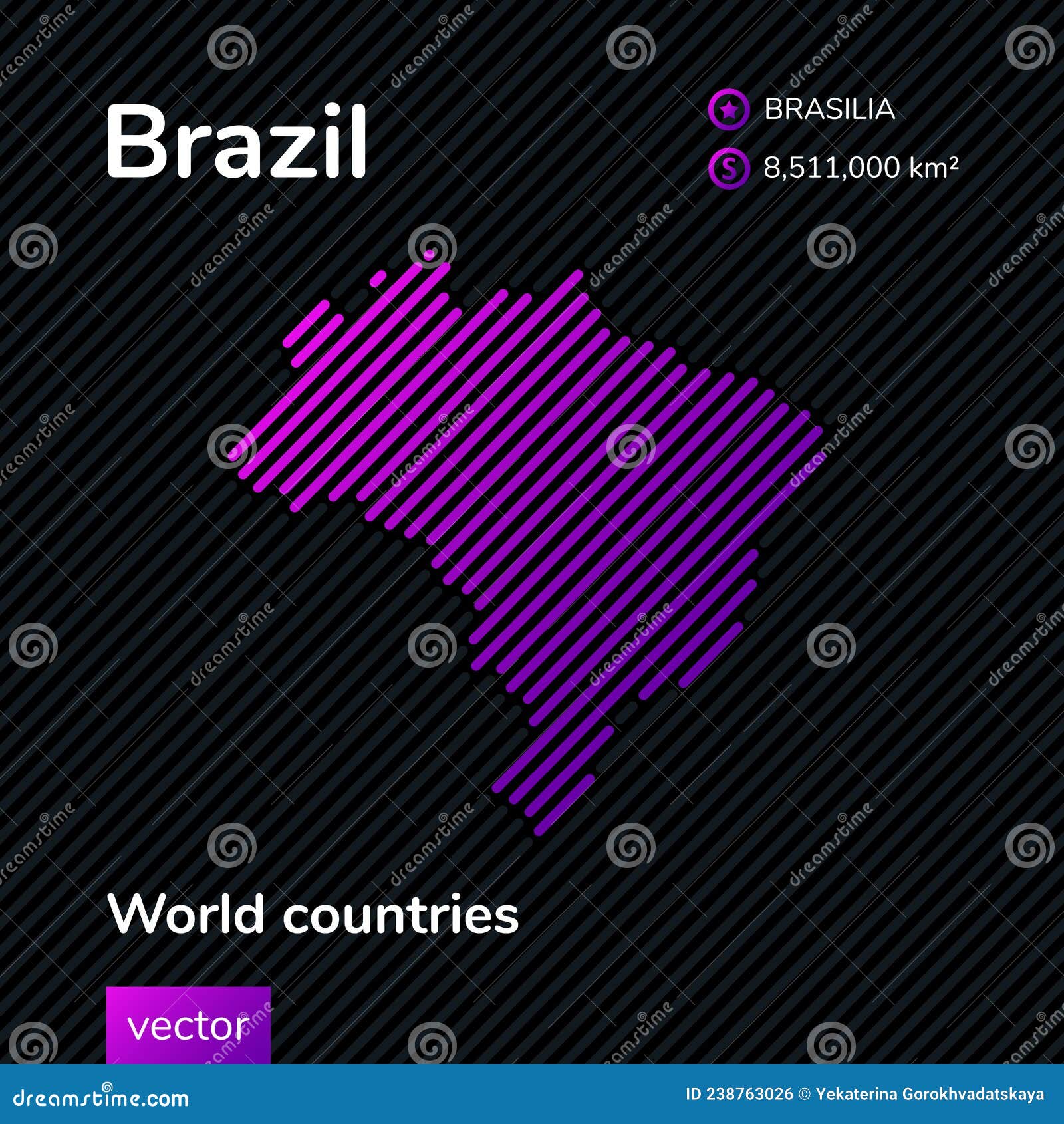 Stylized Vector Map of Brazil in Violet Colors on Striped Black ...