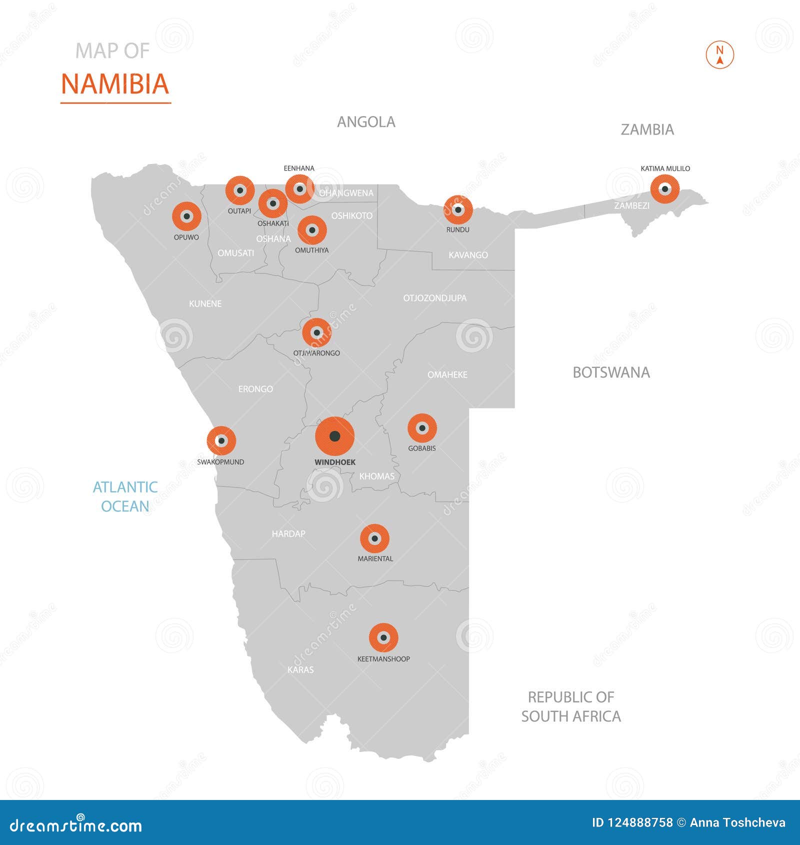 Namibia Map with Administrative Divisions. Stock Vector - Illustration ...