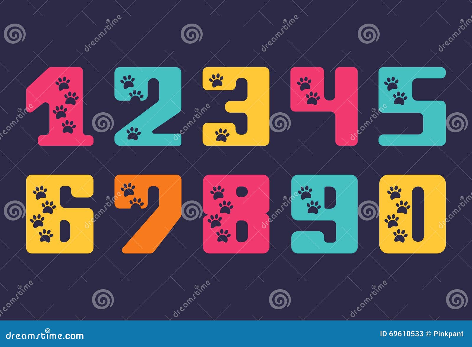 Stylized Vector Numbers with Animal Footprints Stock Vector ...