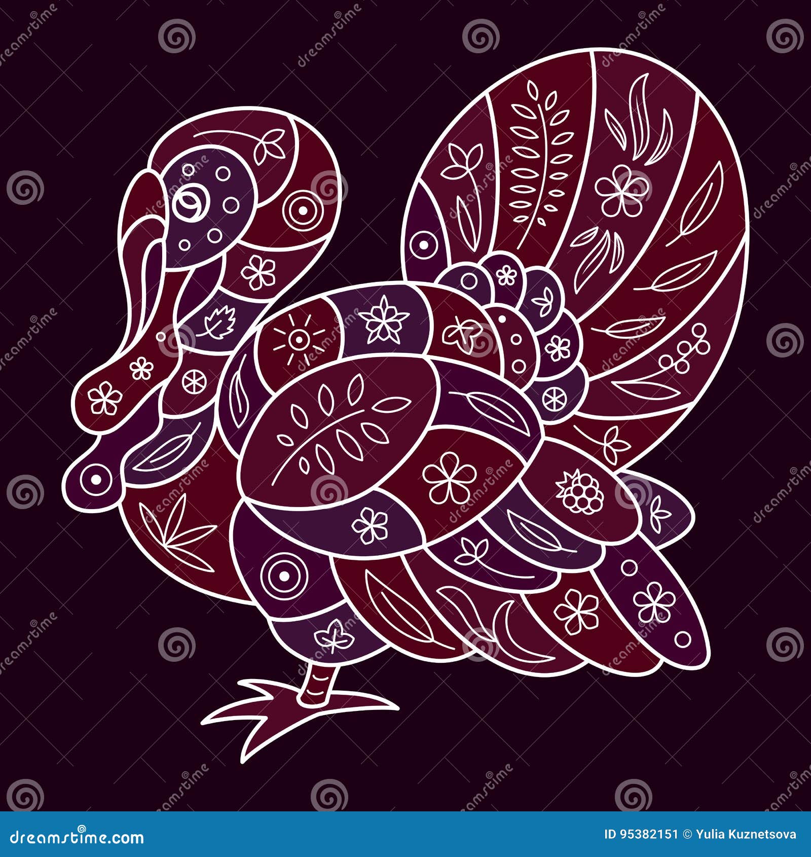 Stylized Vector Pattern of a Turkey, Decorated with a Floral Pattern ...