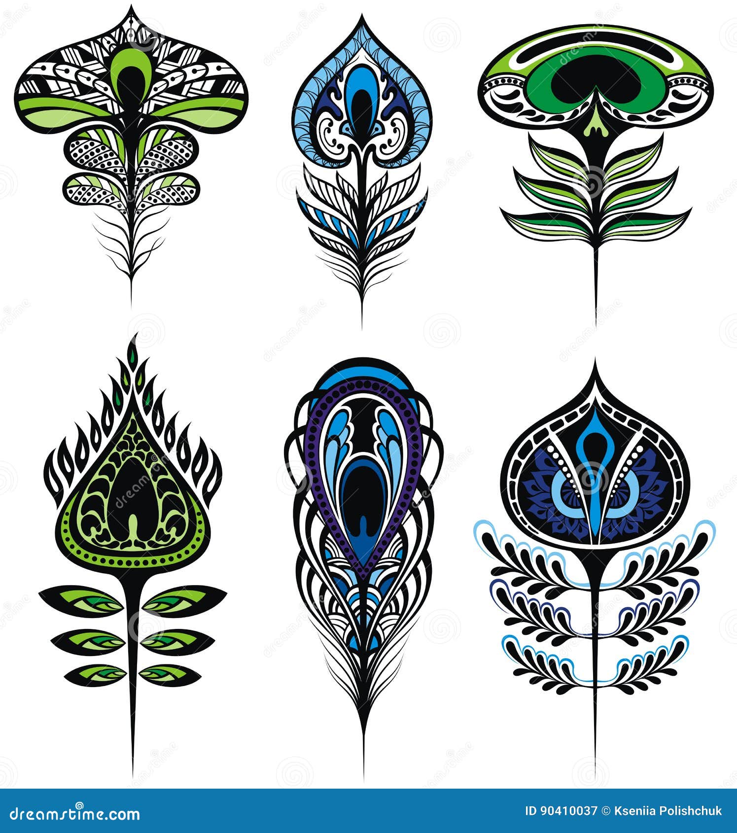 Stylized, Vector Peacock Feathers Stock Vector - Illustration of ...