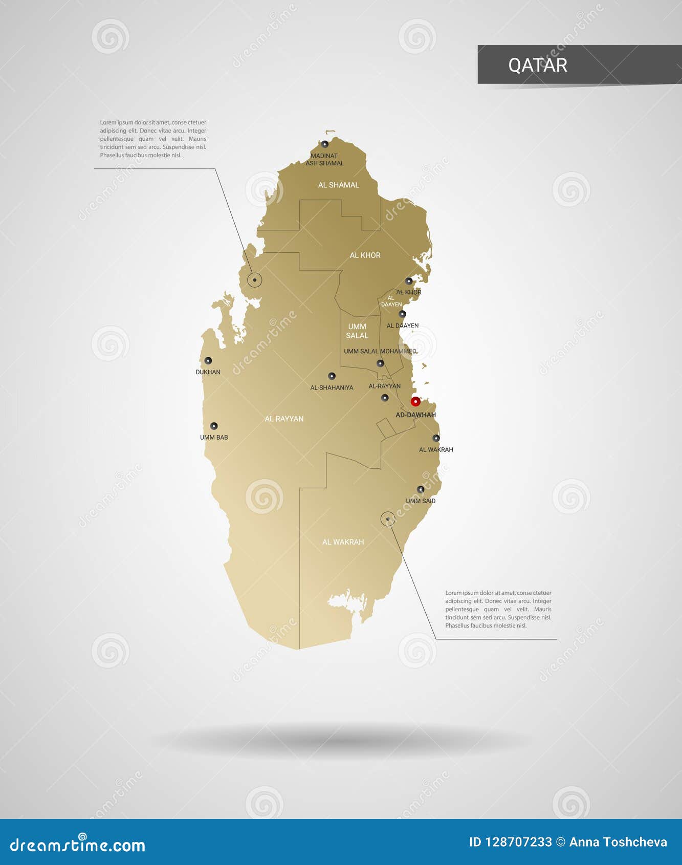 Stylized Qatar Map Vector Illustration. Stock Vector - Illustration of ...