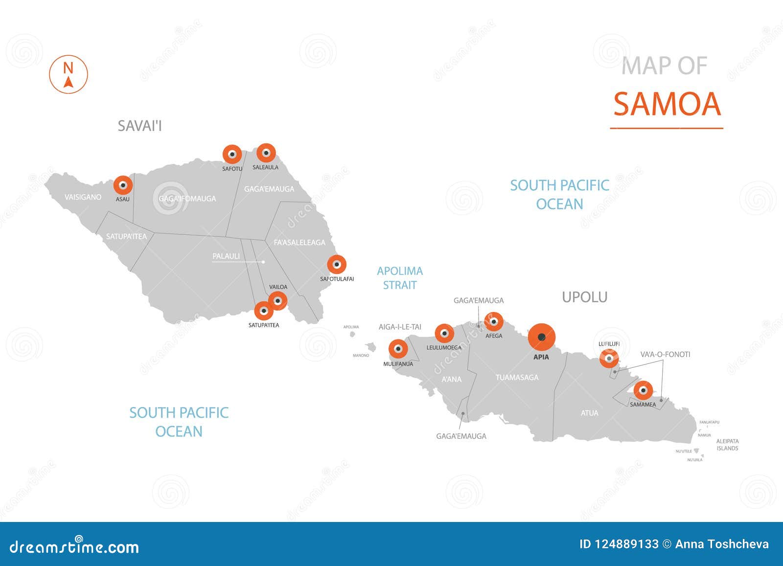 Samoa Map with Administrative Divisions. Stock Vector - Illustration of ...