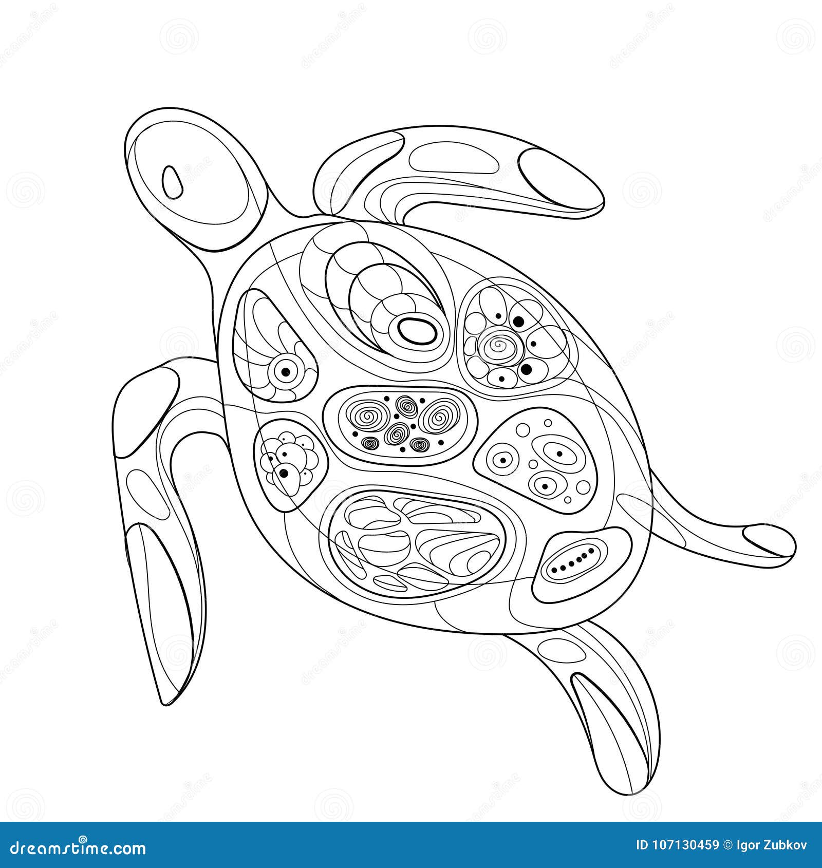 Stylized Vector Sea Turtle. Linear Art. Drawing by Hand. Mammals of the ...