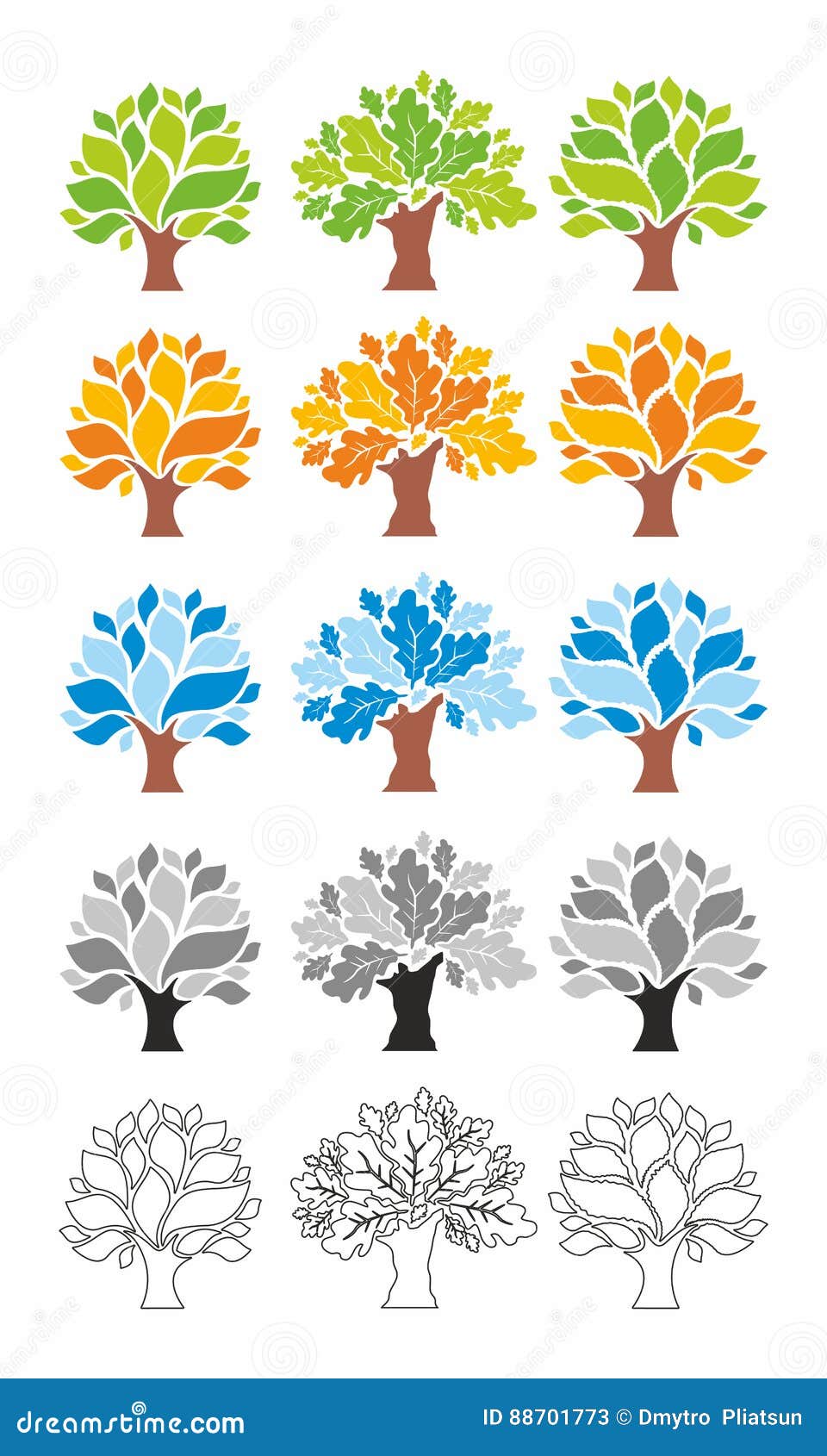 Stylized Vector Trees. Colored. Circuit. Stock Illustration ...