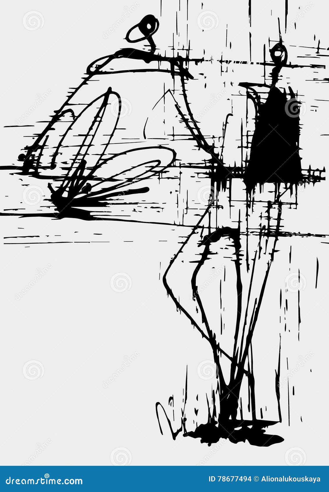 Stylized Vector Two Men, One Sitting and One Standing, Drawing, Ink ...