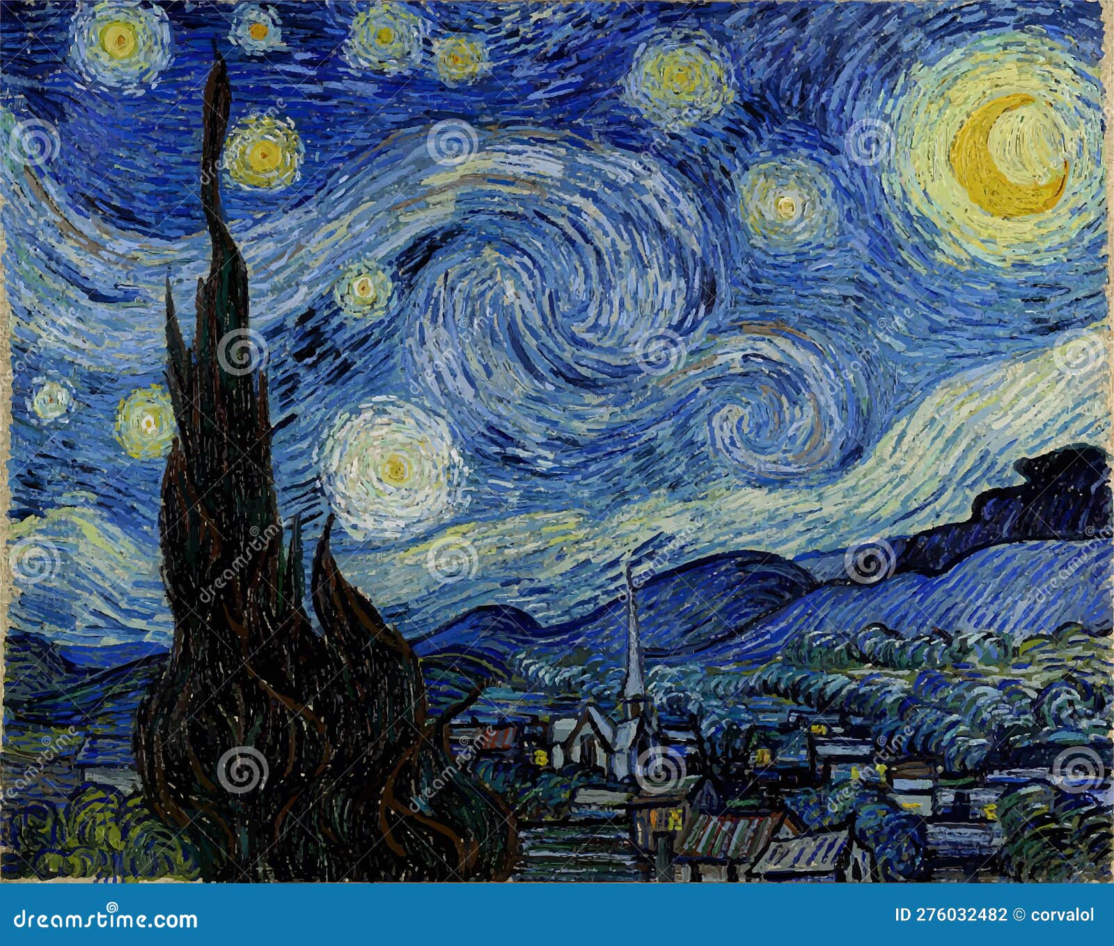 Stylized Vector Version of Van Gogh S Painting Starry Night Stock ...