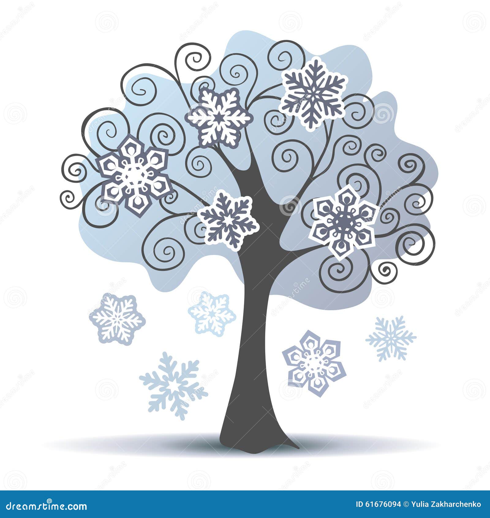 Stylized Vector Winter Tree with Some Snowflakes Stock Vector ...