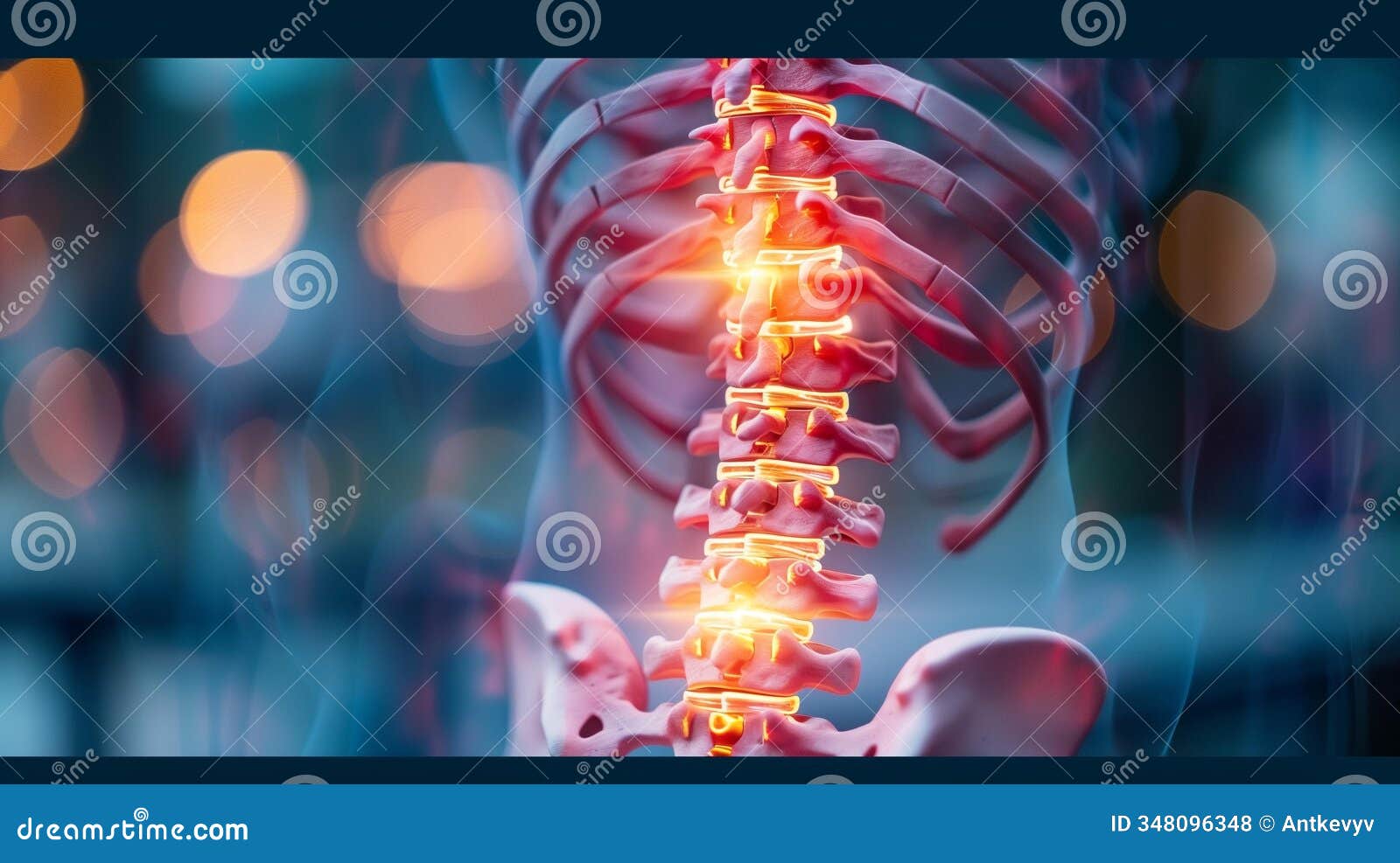 Stylized Vertebral Column with Warm Light Highlighting Lower Back Area ...
