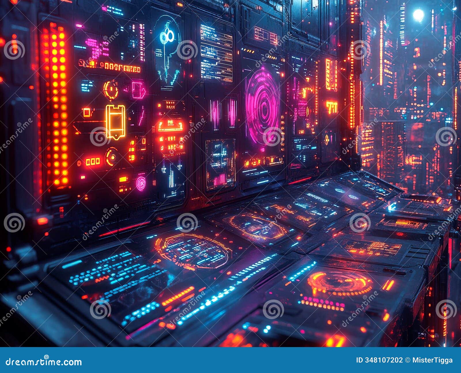 A Stylized, Virtual Computer Control Panel Resembling a Sci-fi Command ...
