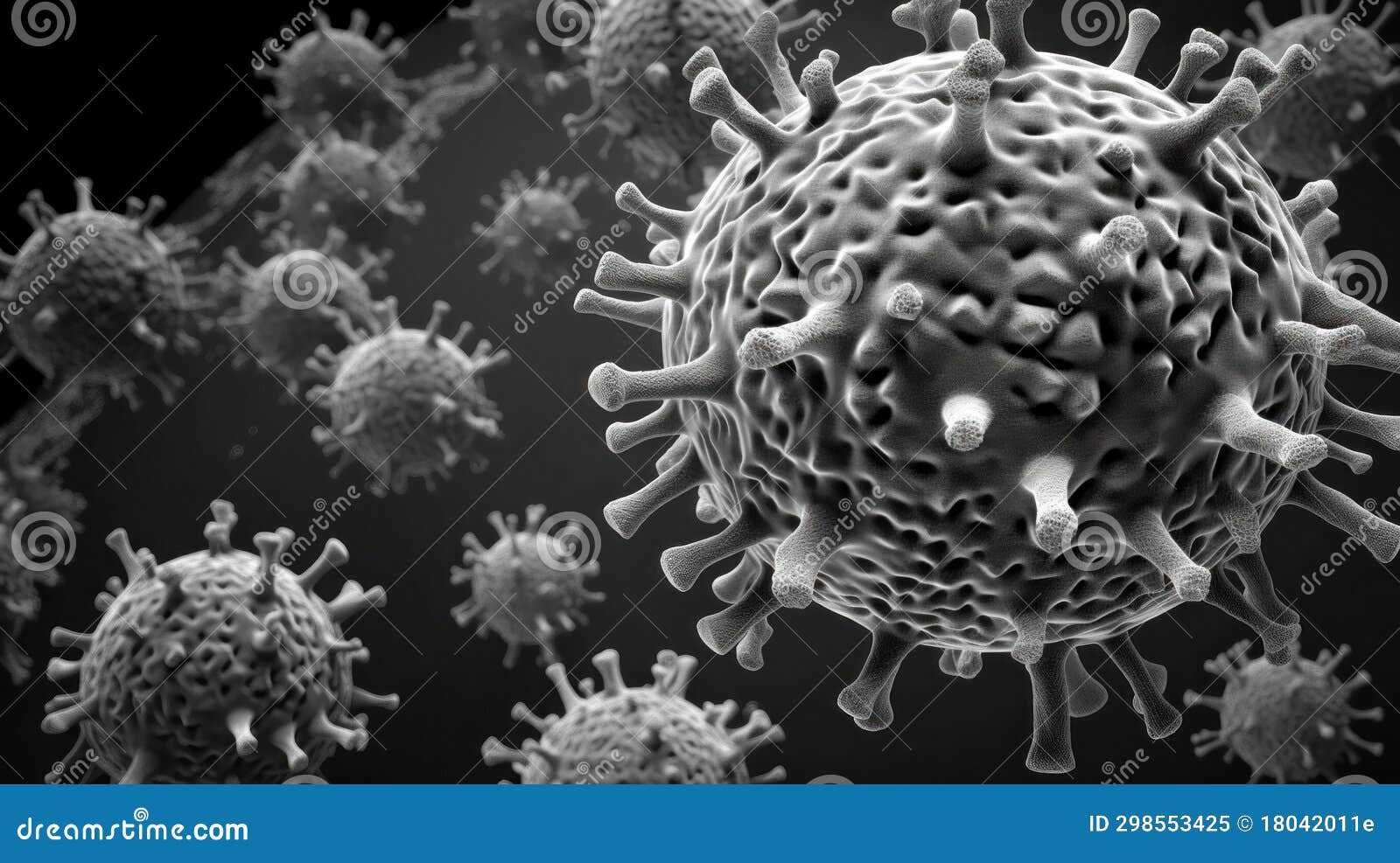 Stylized Virus Depiction in Grayscale, Perfect for Scientific and ...