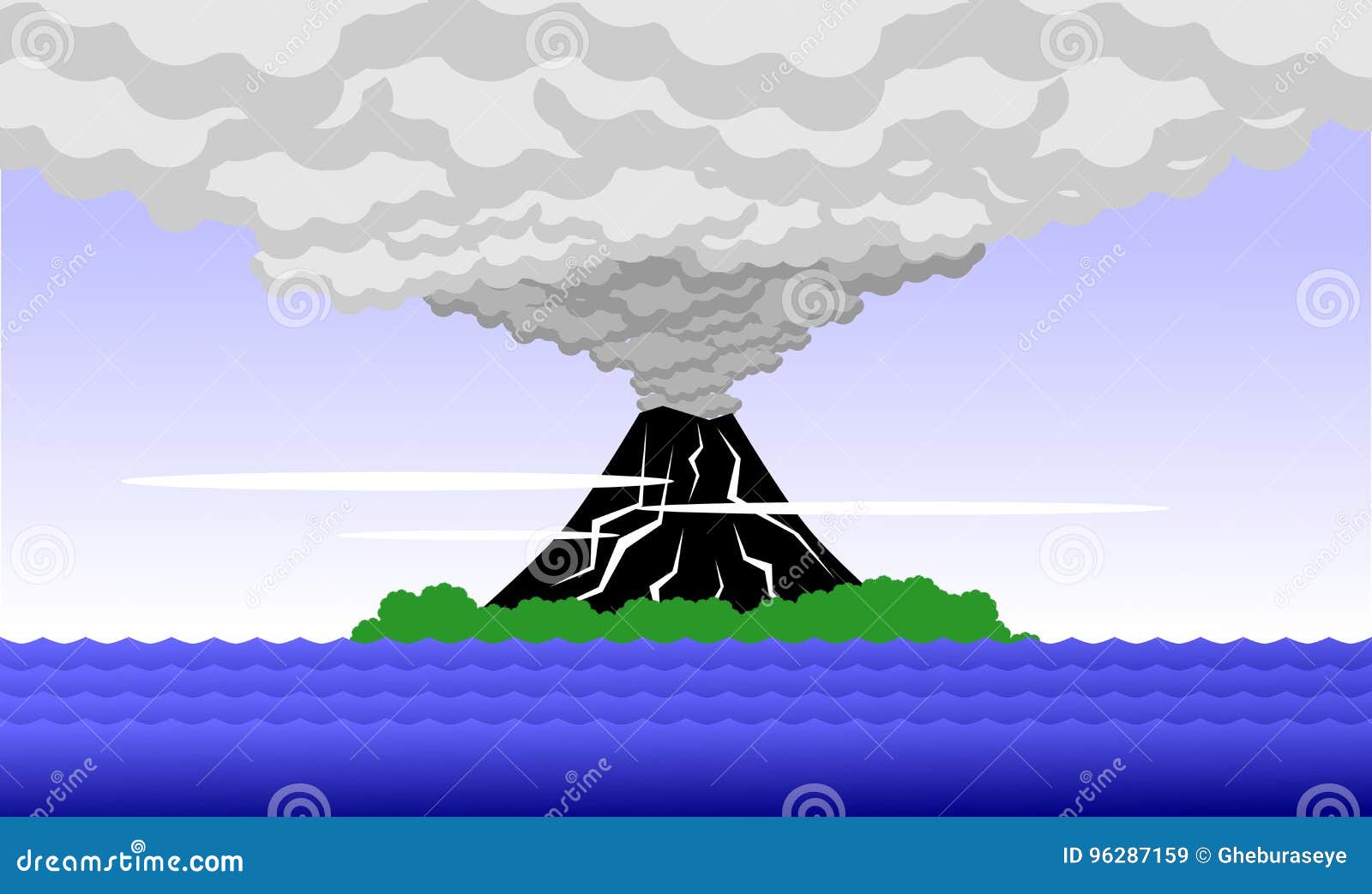 Stylized Volcano on an Island Stock Illustration - Illustration of ...