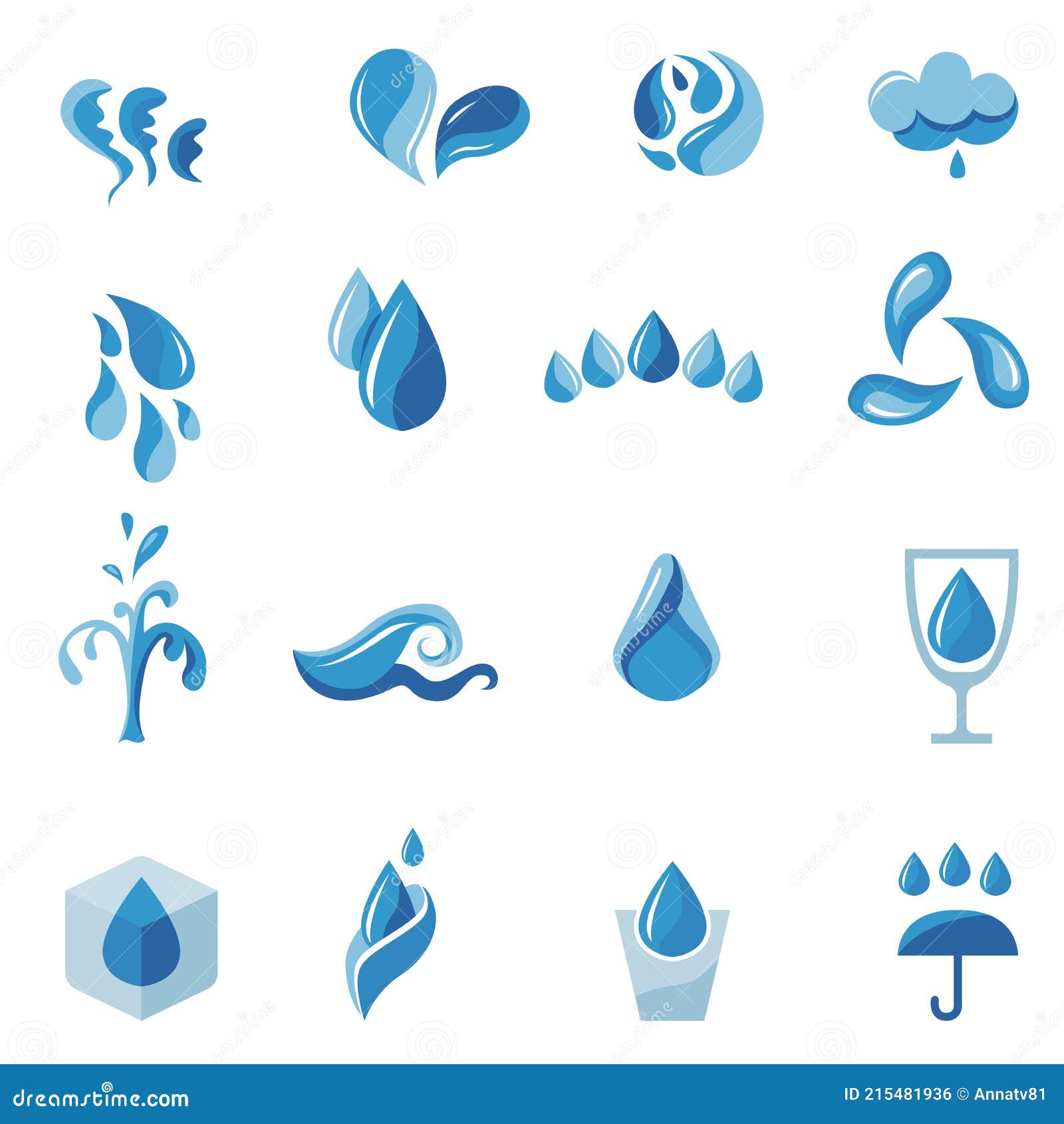 Stylized Water and Splash. Set with Different Abstract Blue Emblems ...