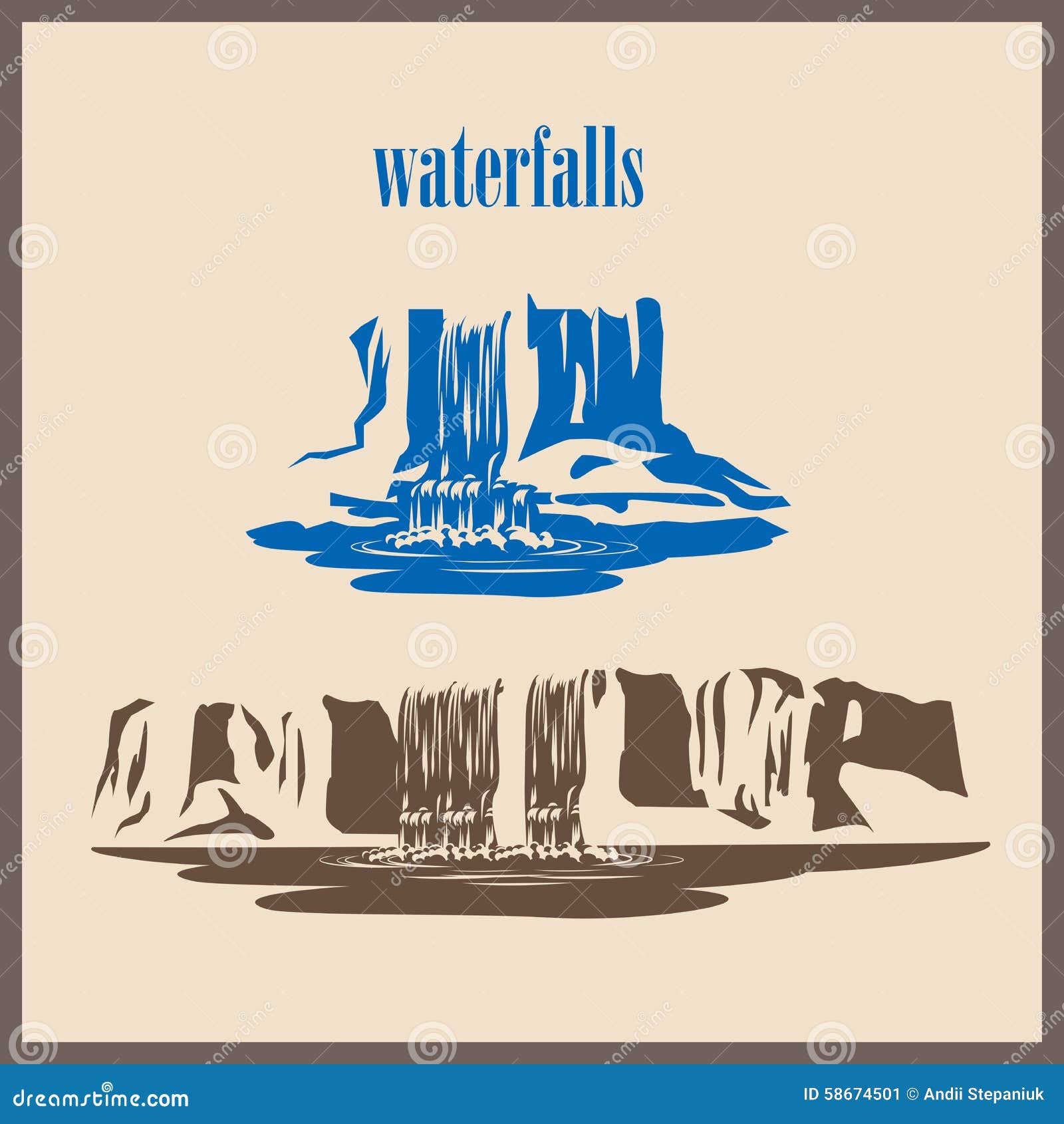 Stylized waterfalls stock vector. Illustration of travel - 58674501
