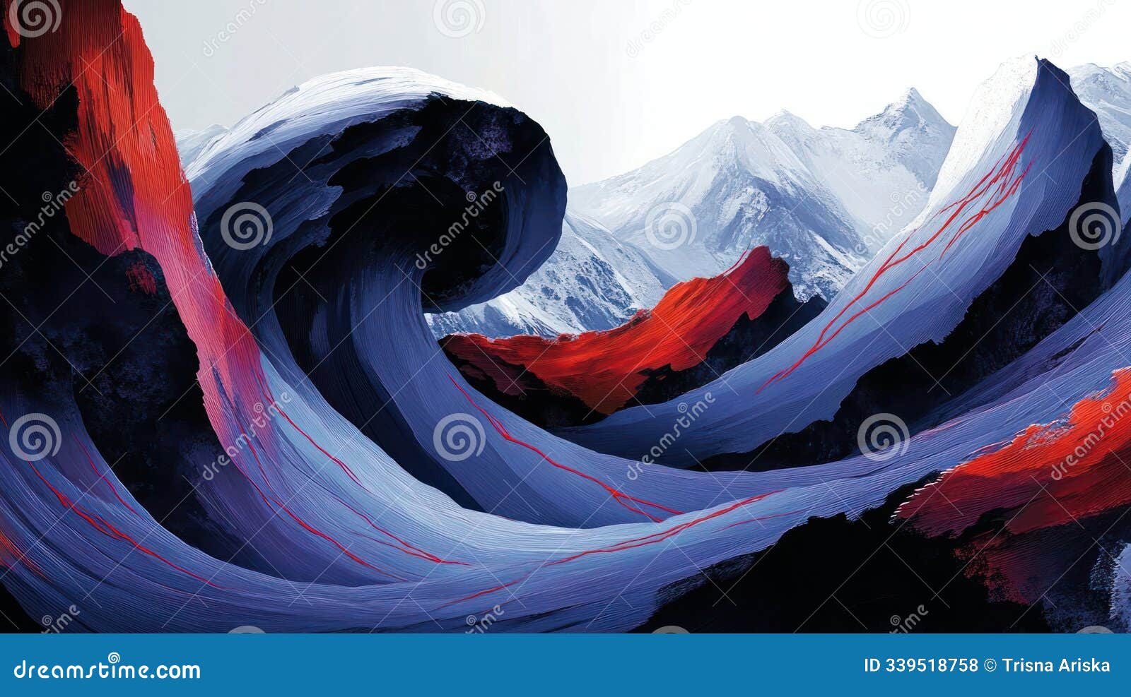 A Stylized Wave Formation with Mountainous Backdrop, Blending Colors ...