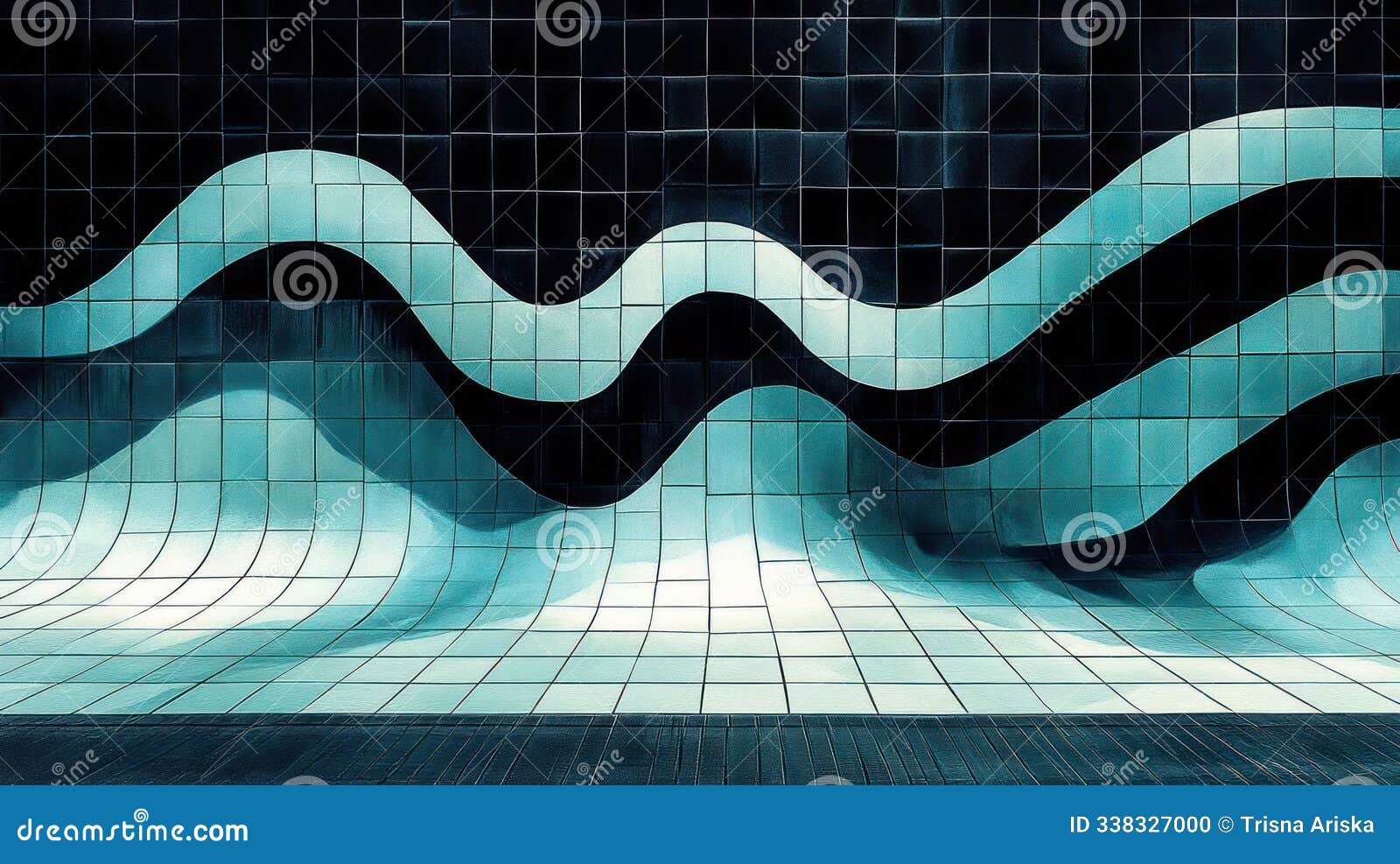 A Stylized Wave Pattern of Tiles in Varying Shades of Blue and Black ...