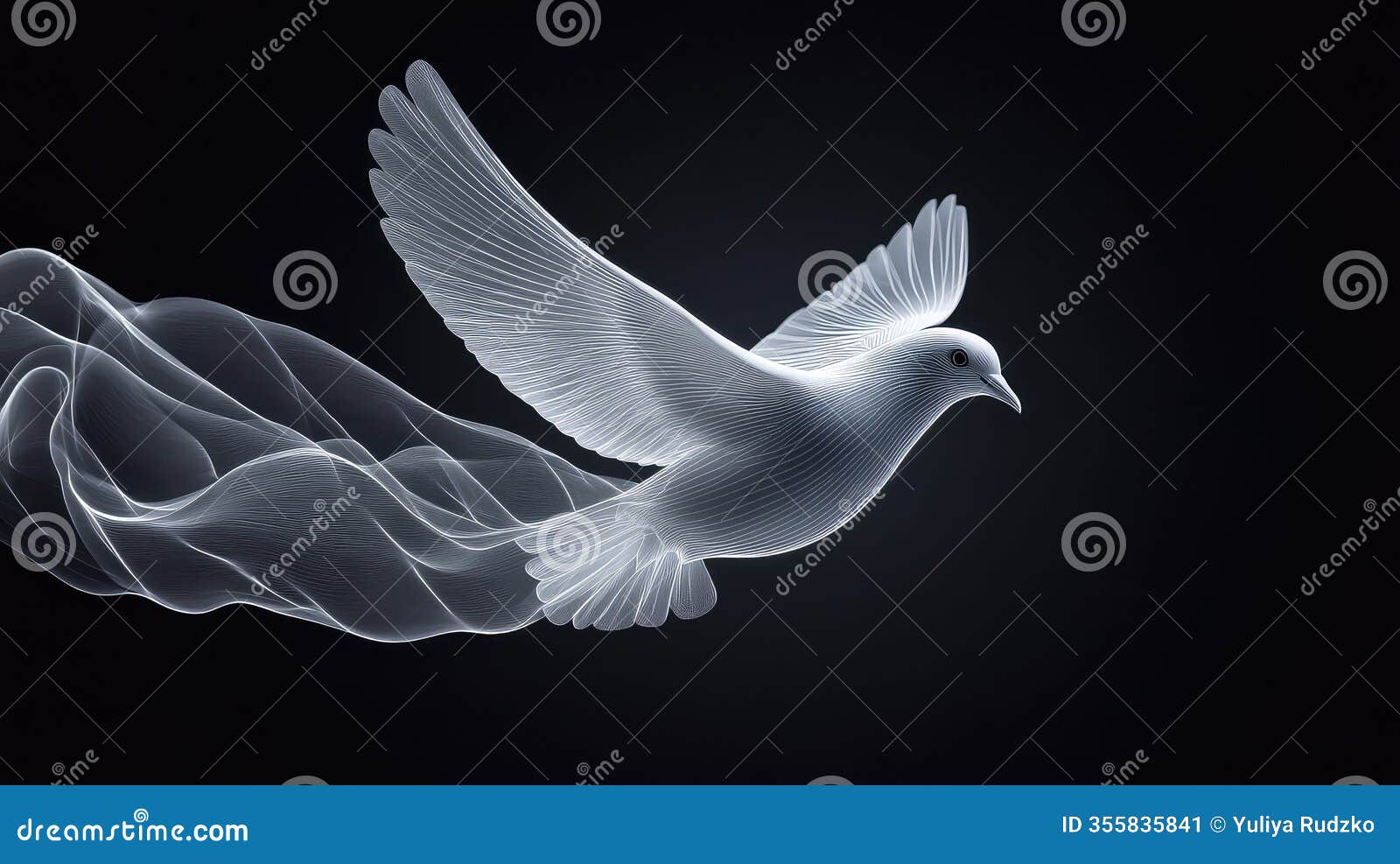 Stylized White Dove in Flight Against Dark Grey Background, Created ...
