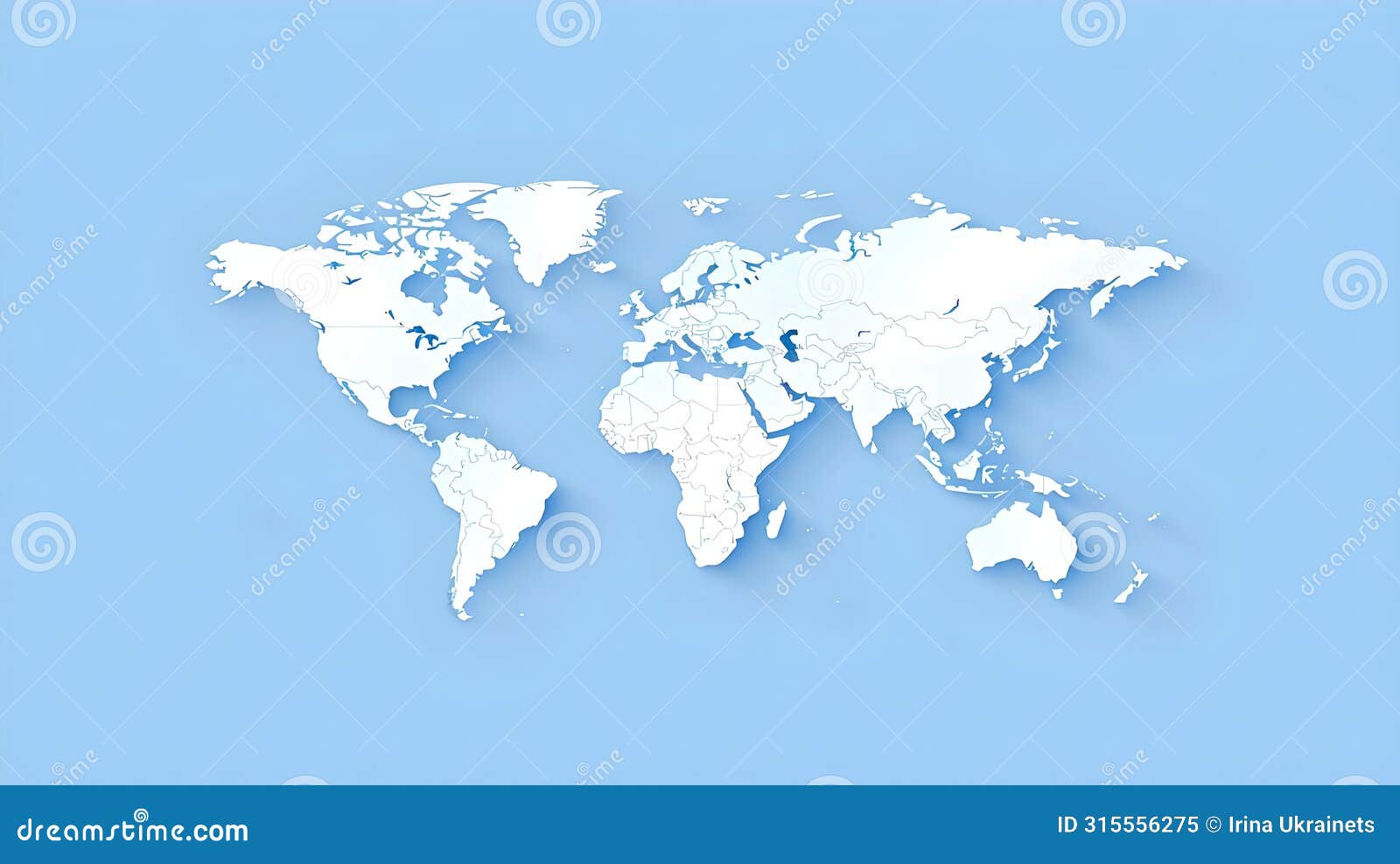 Simplified Stylized World Map on a Pastel Blue Background. Modern ...
