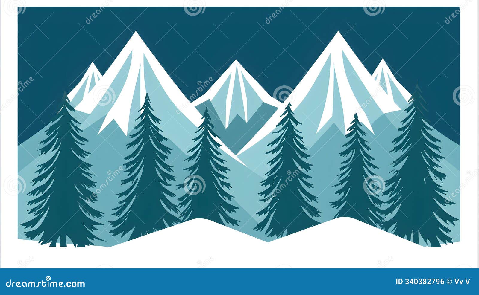 Stylized Winter Mountain Landscape with Evergreen Trees. Stock Photo ...