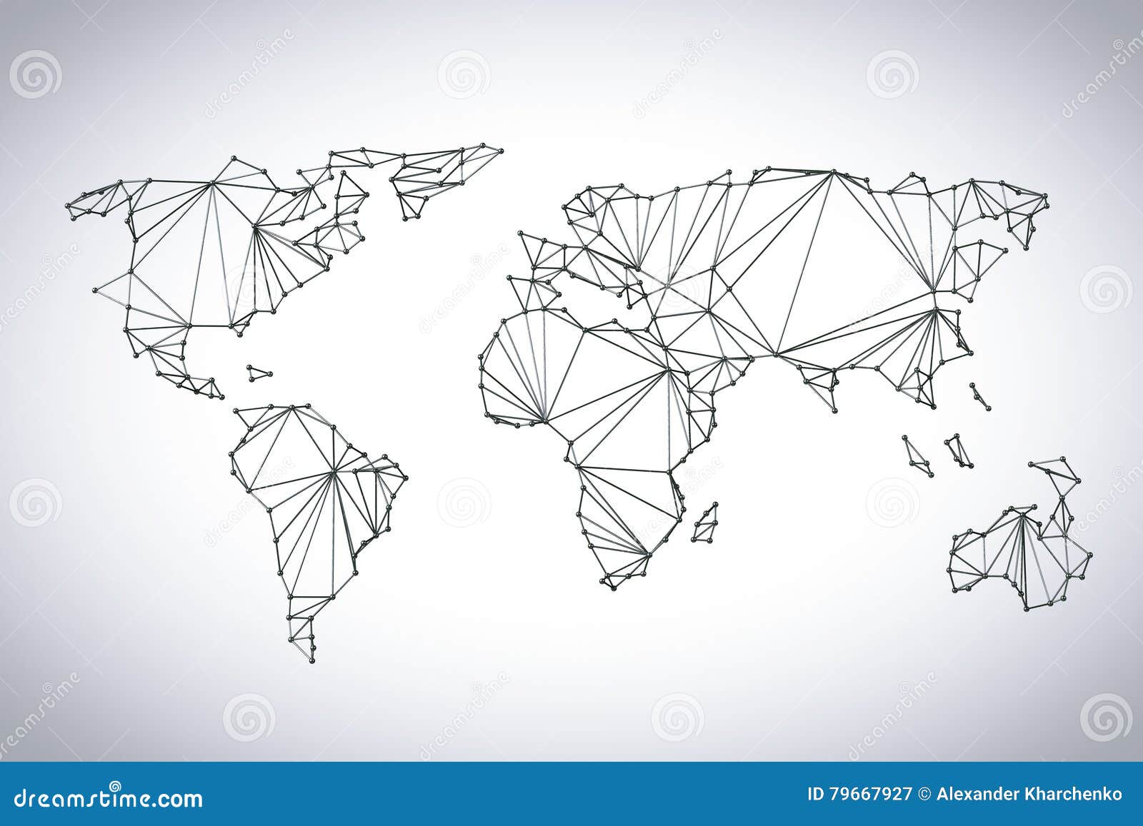 Stylized Wired Low Poly World Map. 3d Rendering Stock Illustration ...