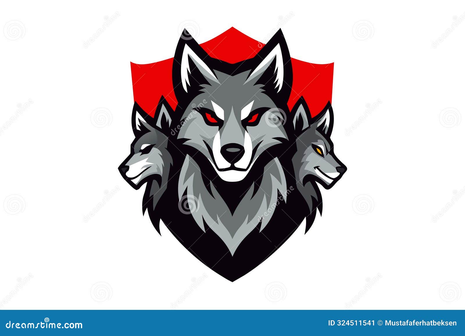 Stylized Wolf Emblem with Two Profiles and a Central Face on a Shield ...
