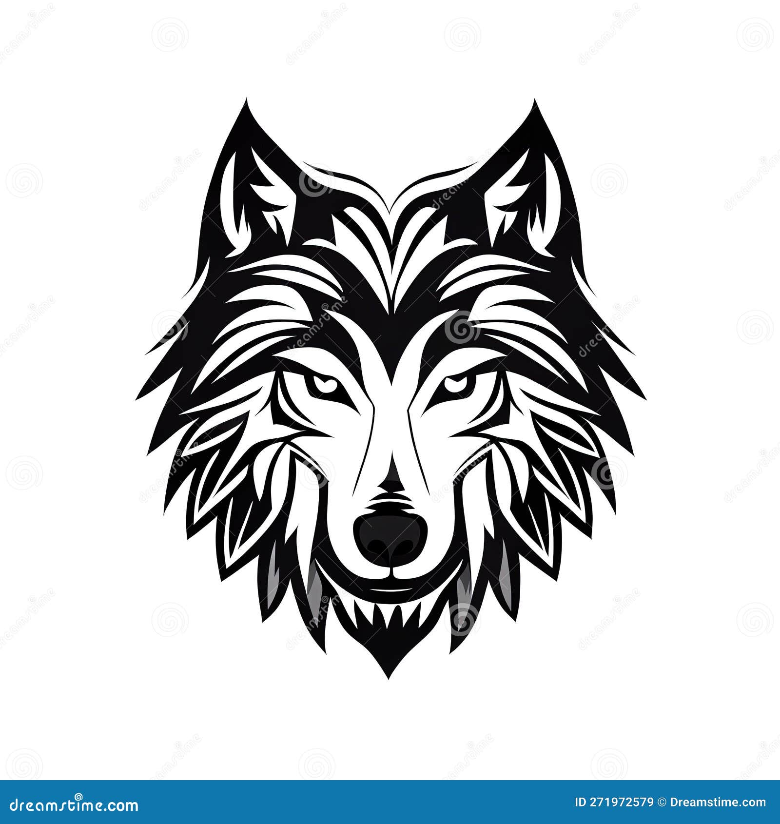 Stylized Wolf Head, Black White AI Generative Stock Illustration ...