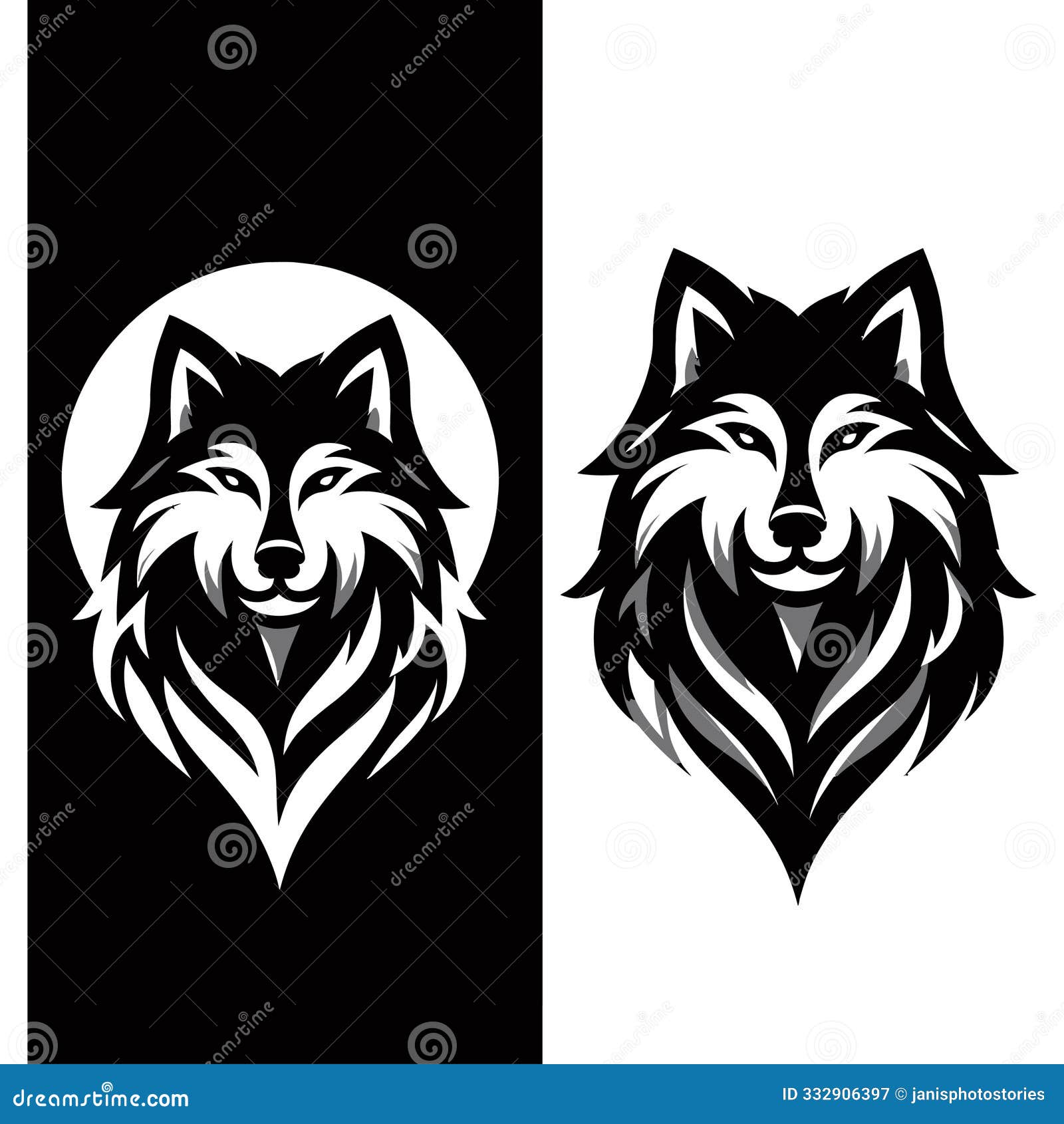 Stylized Wolf Head Illustration, Black and White Vector Art, Versatile ...