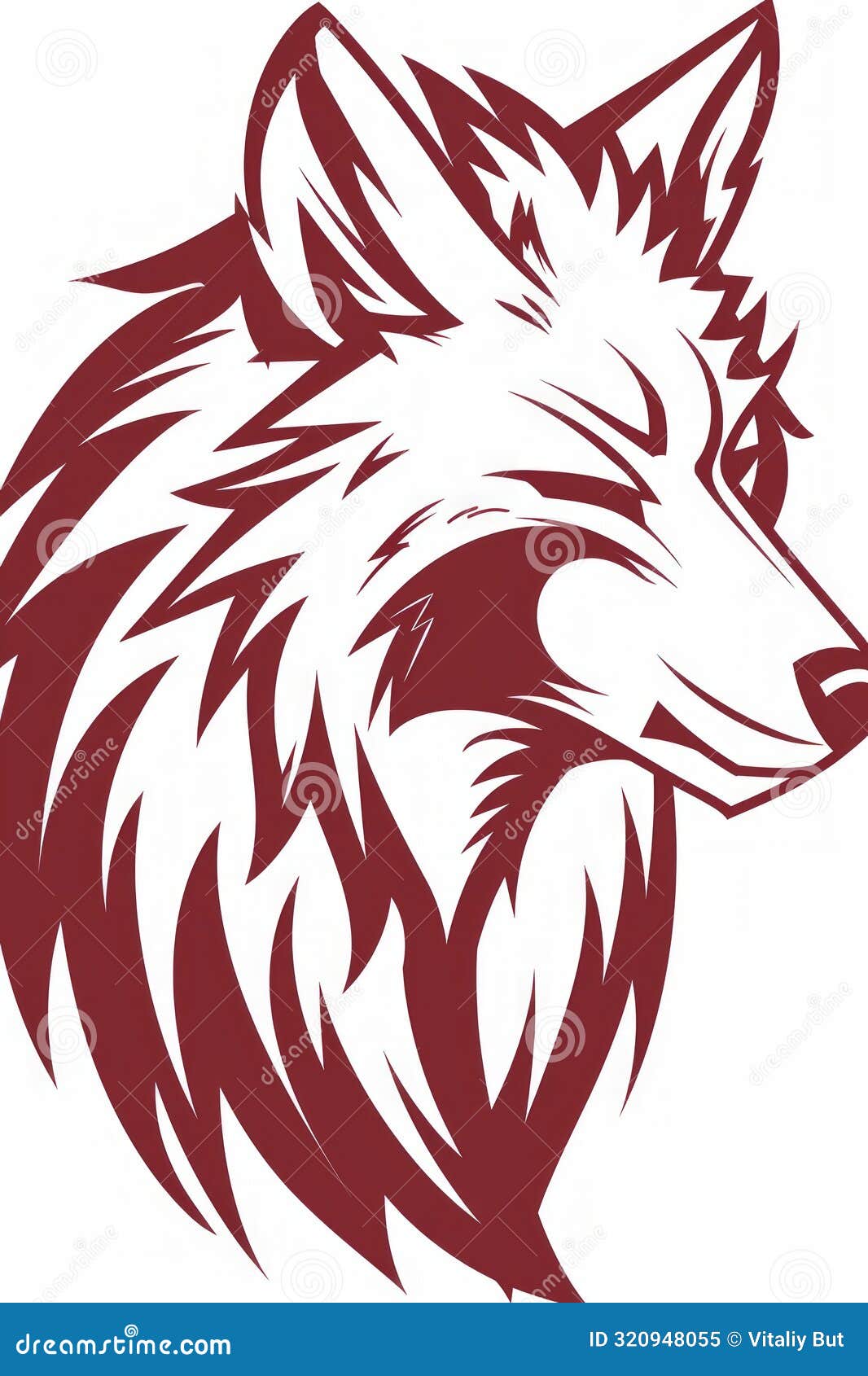 Stylized Wolf Head in Maroon with a White Background, Perfect for ...