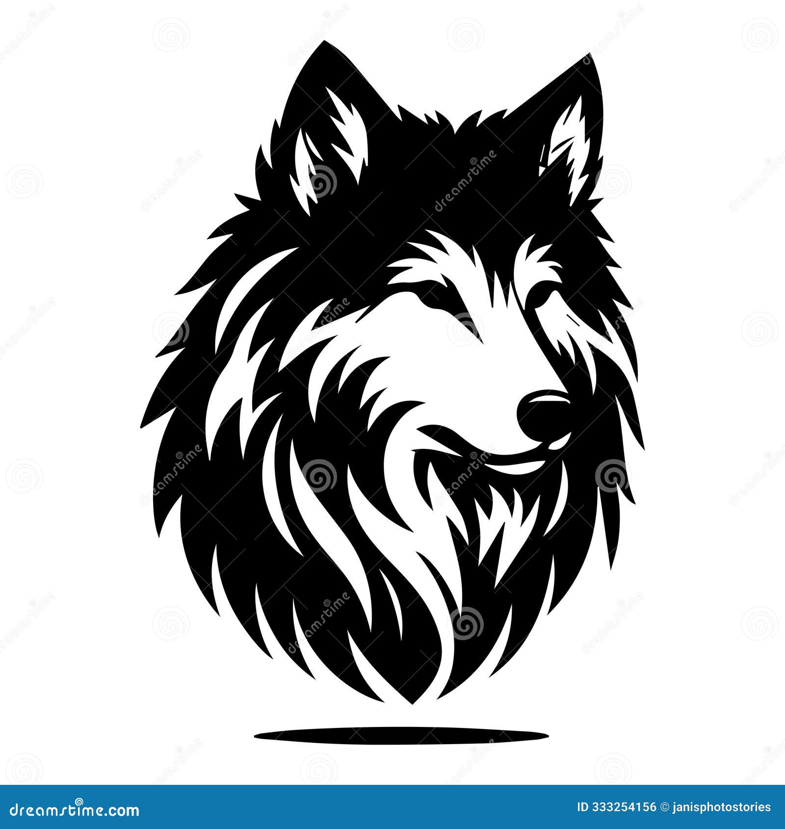 Stylized Wolf Head Vector Illustration, Black and White Artwork, Animal ...