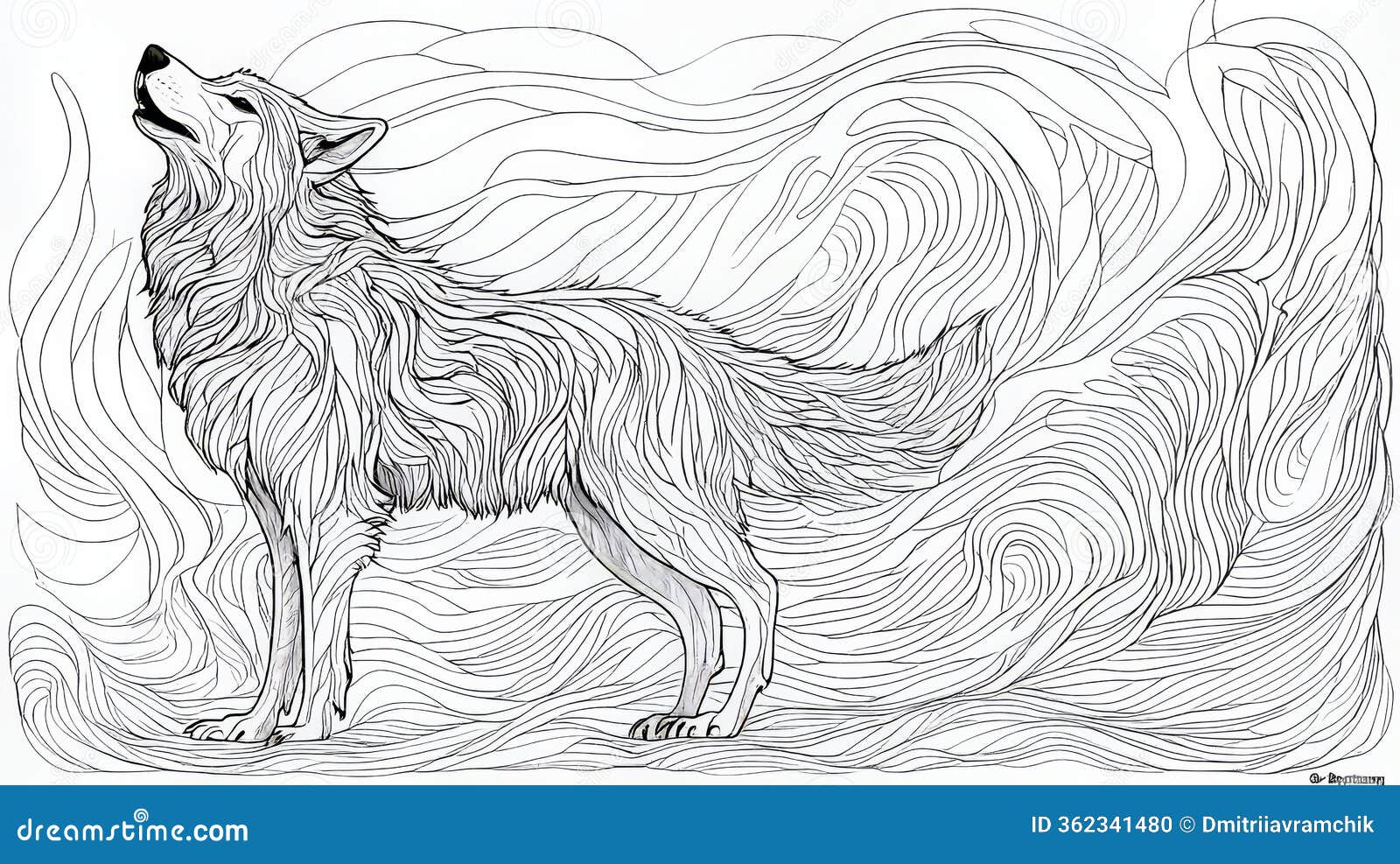 A Stylized Wolf Howling, Set Against a Fantasy Backdrop, Designed As a ...
