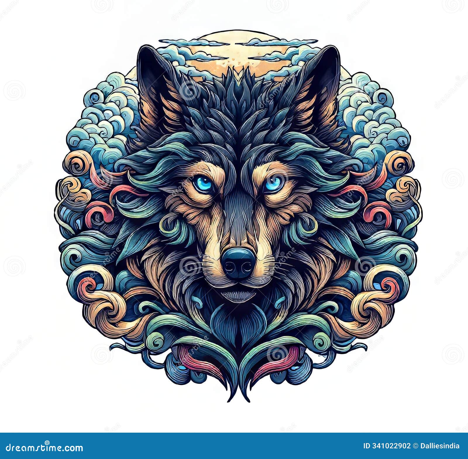 Stylized Wolf Illustration stock vector. Illustration of animal - 341022902