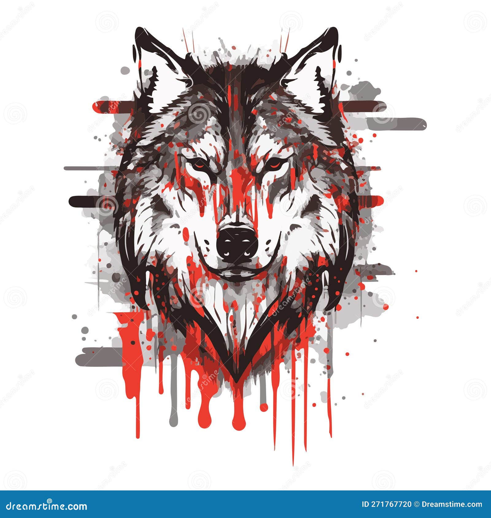 Stylized Wolf With Paint Splatters, Vector Illustration Isolated On ...