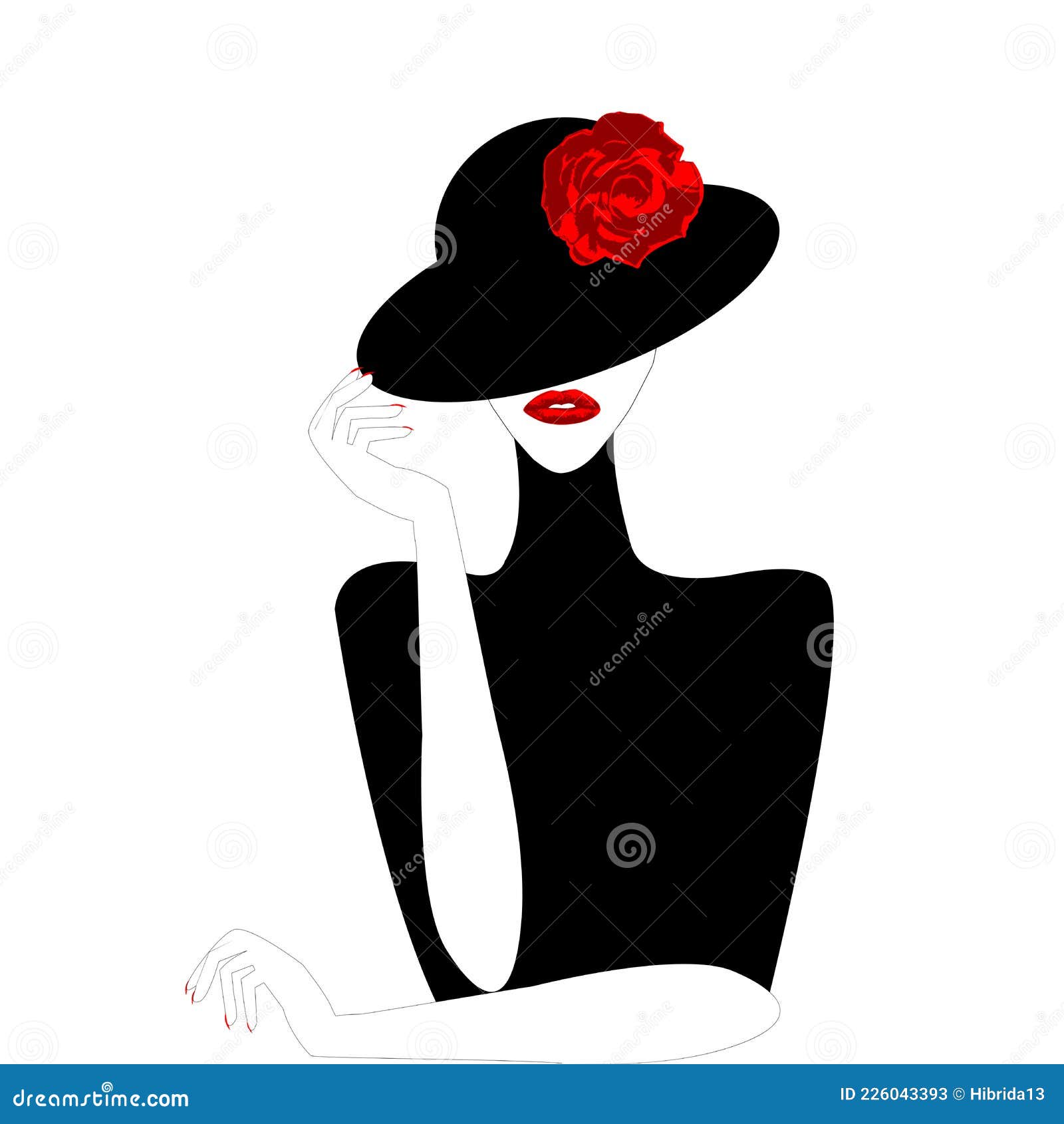 Stylized Woman Holding Her Hat with Her Hand Stock Vector ...