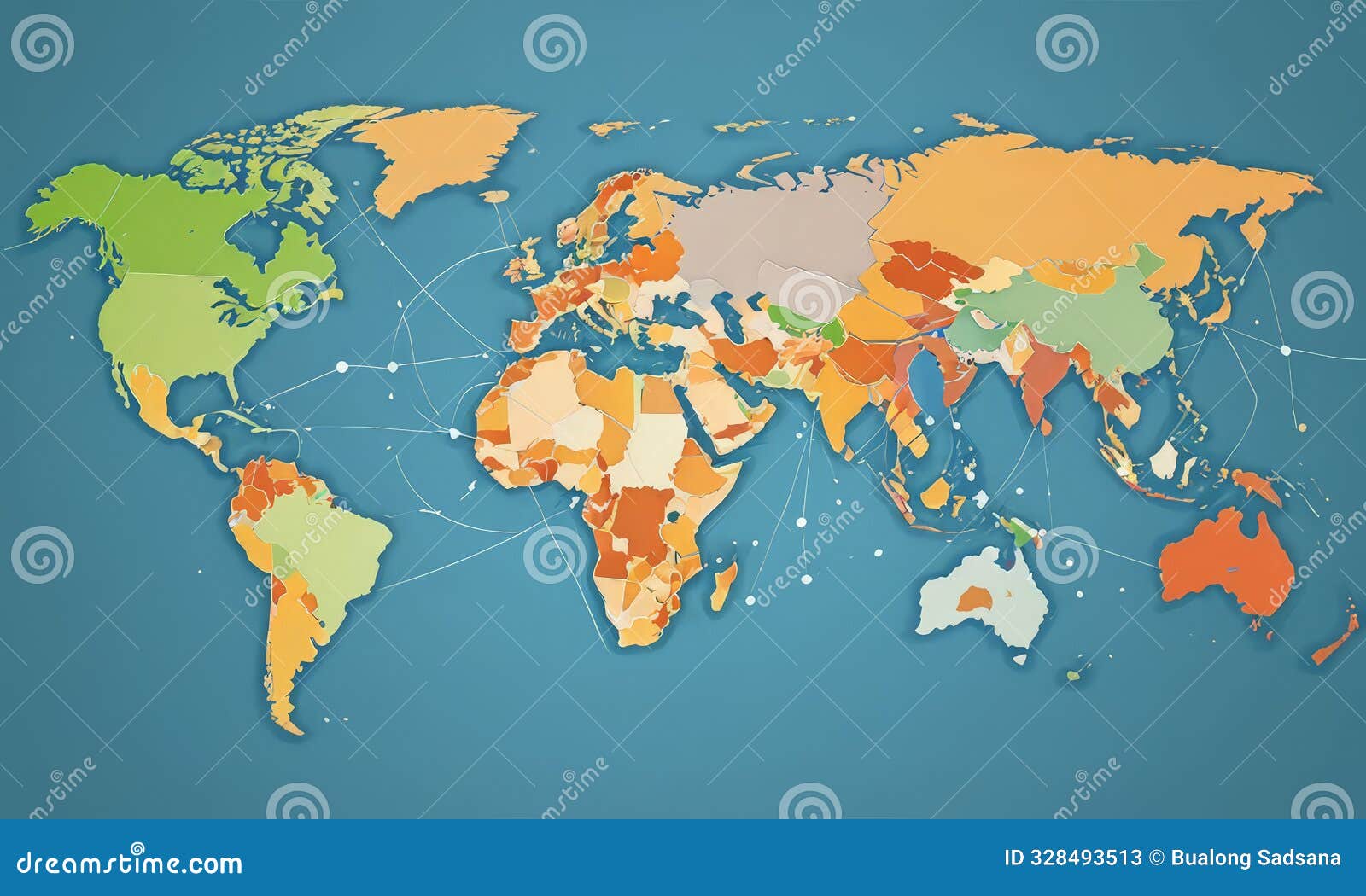 Stylized World Map with Blue Background and Light Blue Gradient ...