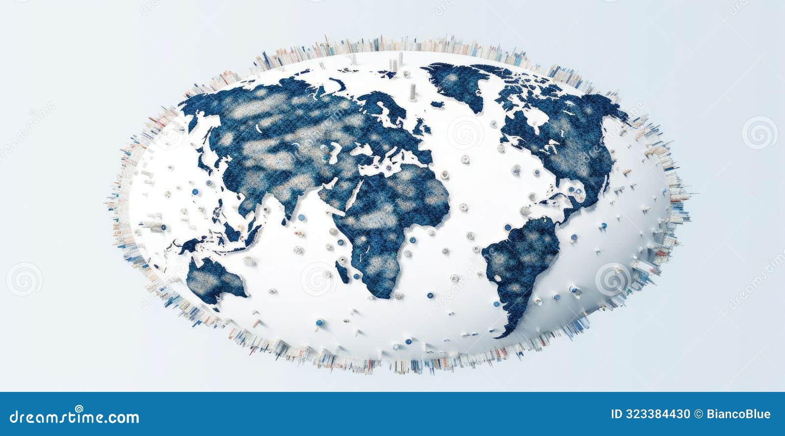 Stylized World Map In Blue With A 3D Effect On A White Background ...