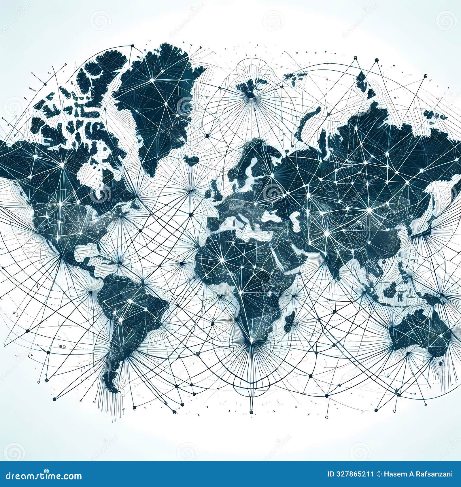 Blue Network Map: Global Relations and Technology Stock Illustration ...