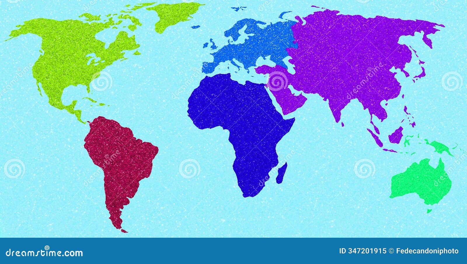 Stylized World Map with Glitter Textured Continents in High Resolution ...