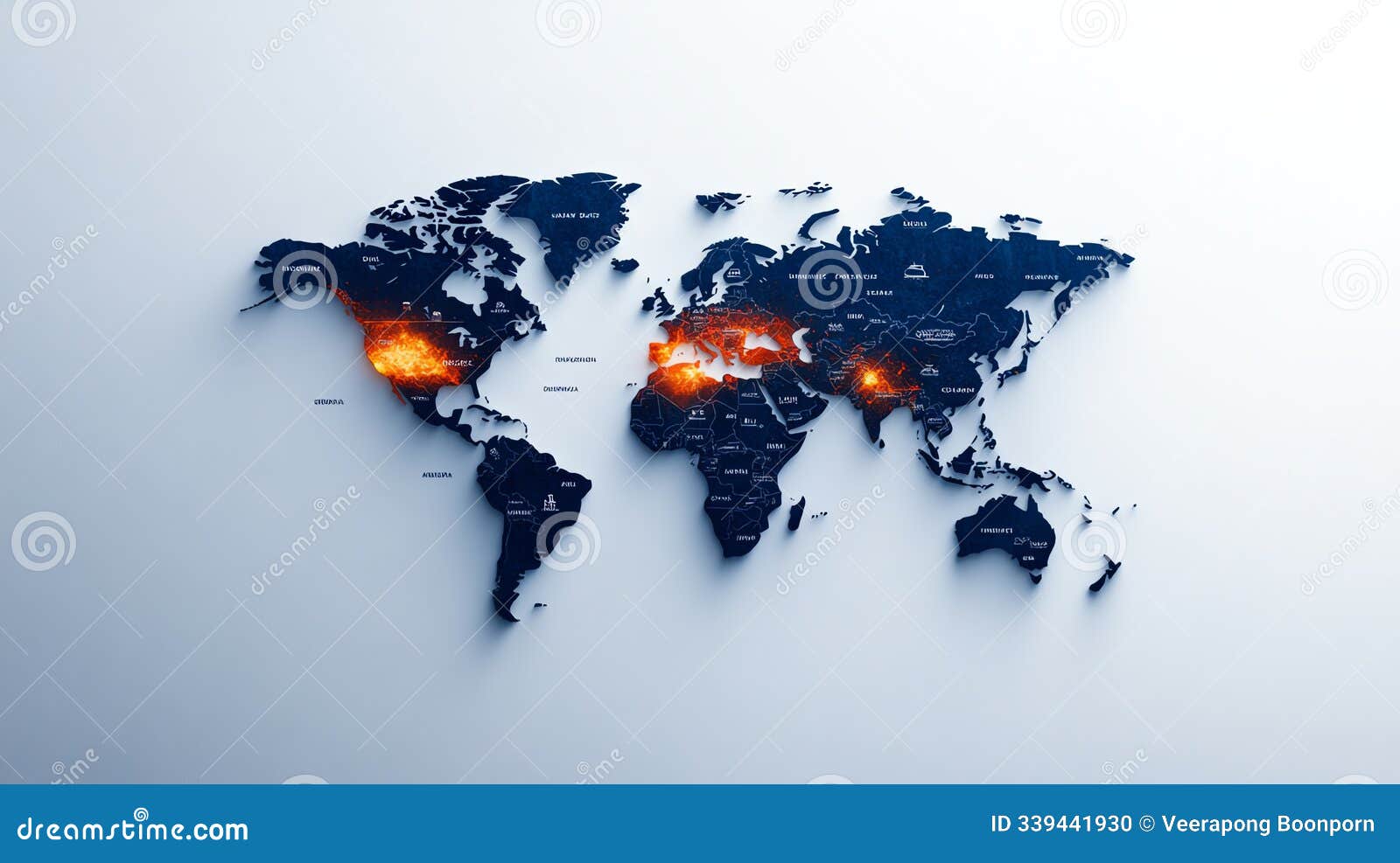 Stylized World Map In Blue With A 3D Effect On A White Background ...