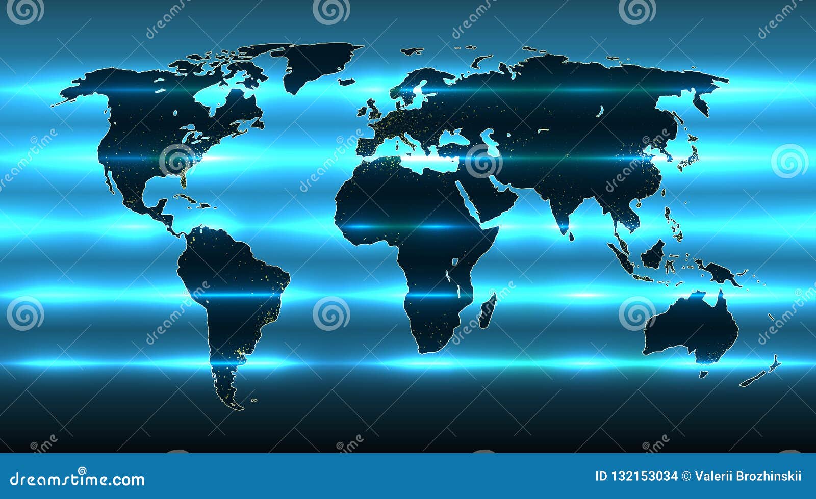 Stylized World Map With Horizontal Luminous Lines. Map Of The Earth ...