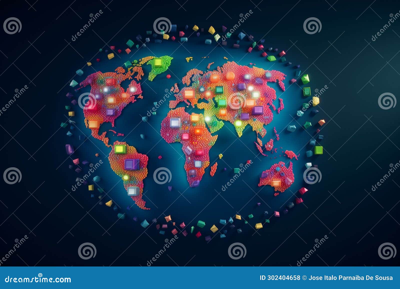 Stylized World Map Made of Colorful Stock Illustration - Illustration ...