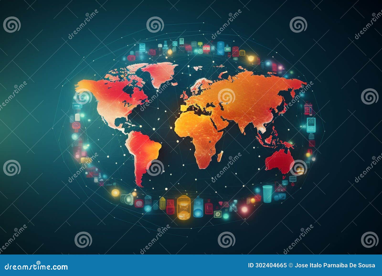 Stylized World Map With Horizontal Luminous Lines. Map Of The Earth ...