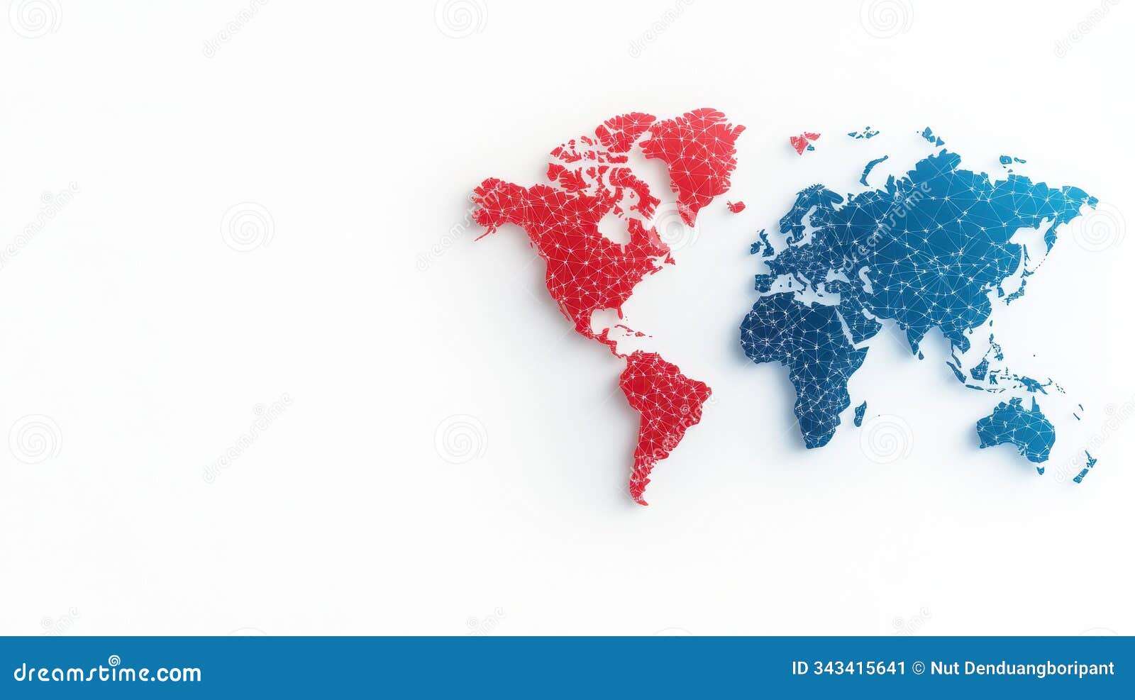 Stylized World Map in Red and Blue, Showcasing Network of Connections ...