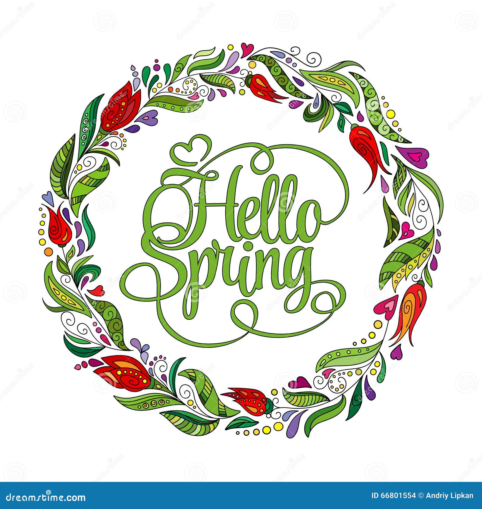 Stylized Wreath with Doodle Flowers. Round Floral Frame for Your Text ...