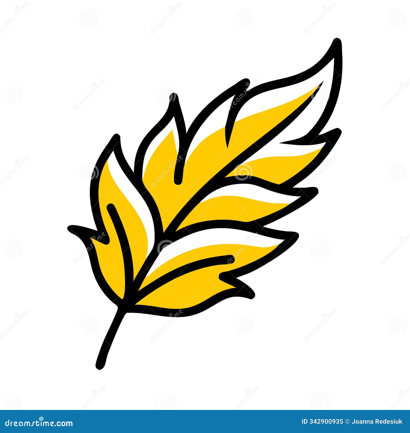 A Stylized, Yellow Leaf is Depicted with Bold Black Outlines Stock ...