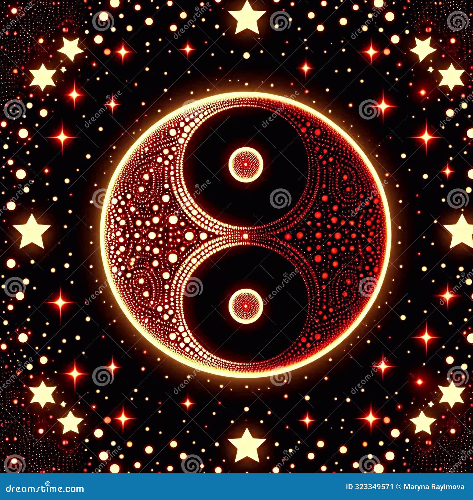 Stylized Yin-yang Symbol Stars Cosmic Patterns Black Background ...
