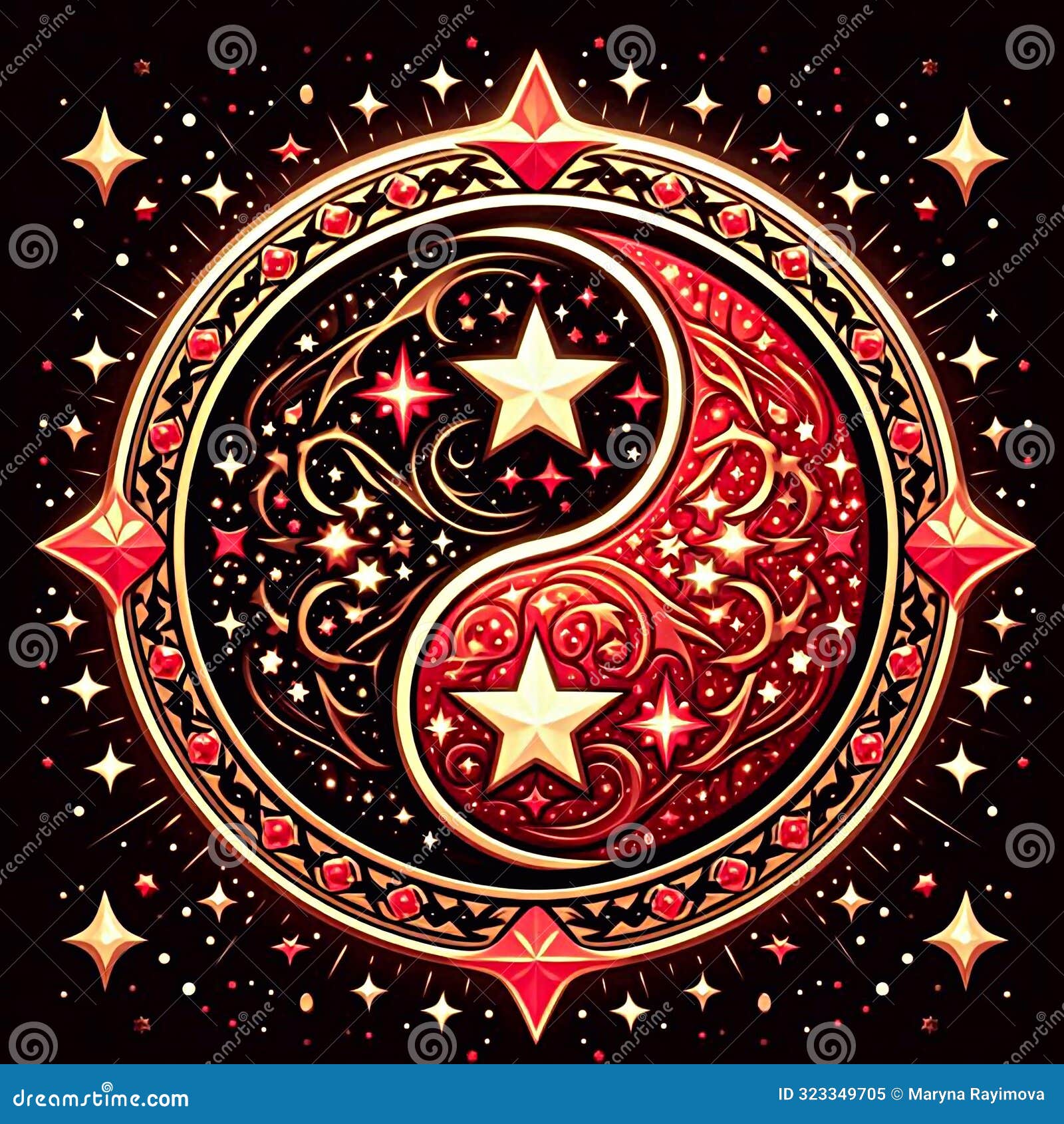 Stylized Yin-yang Symbol Stars Cosmic Patterns Black Background ...