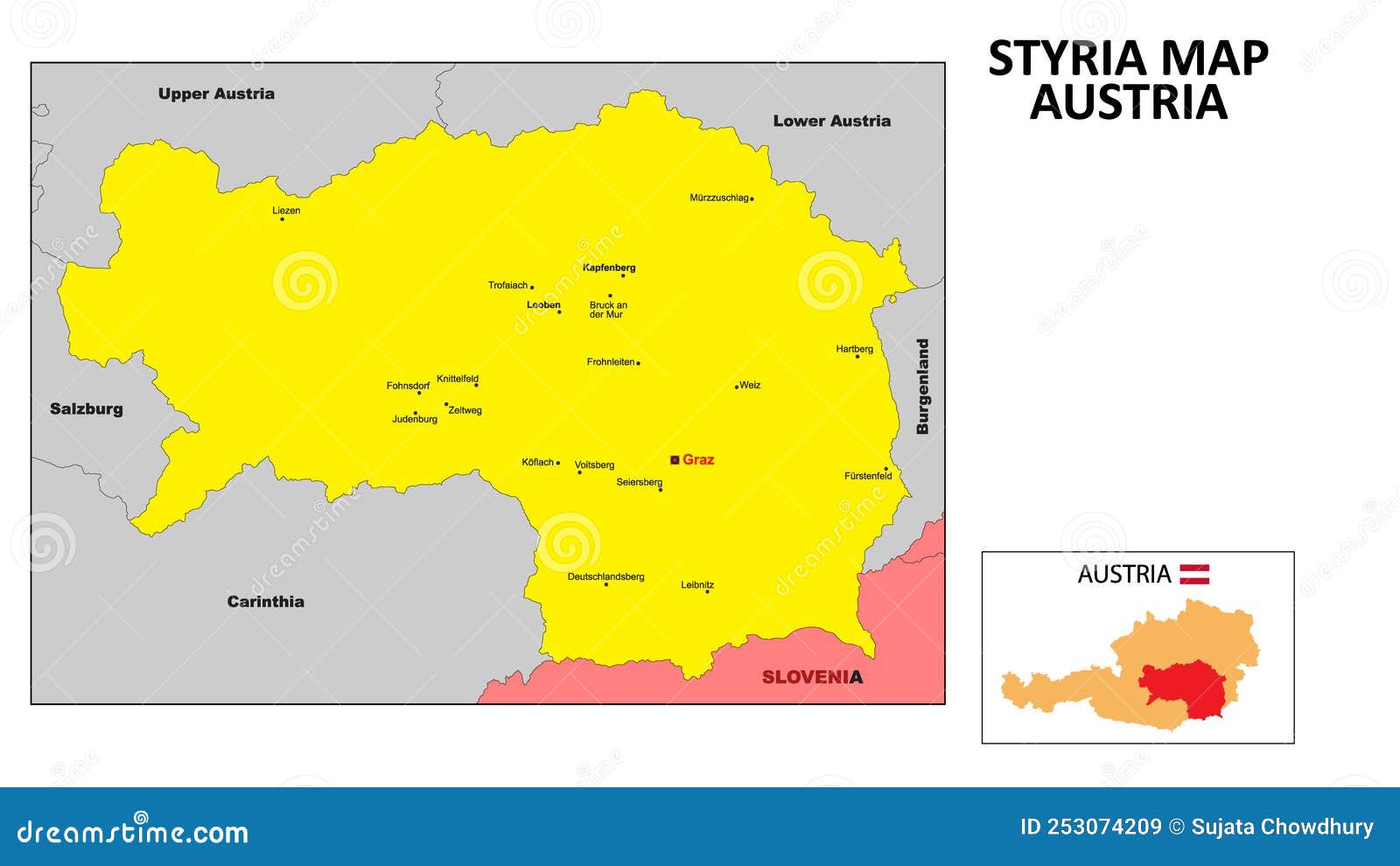 Styria Map. State And District Map Of Styria. Political Map Of Styria ...