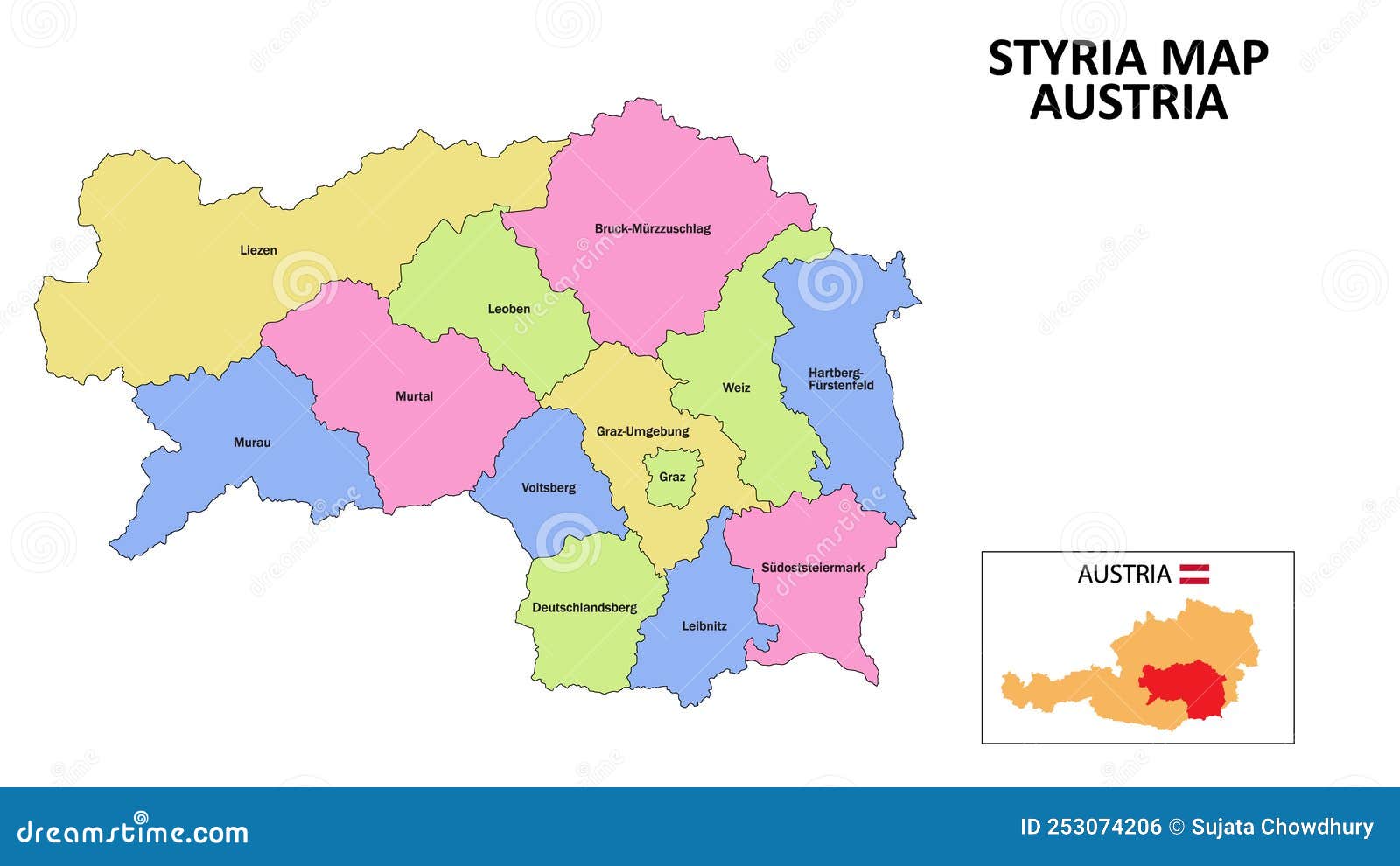 Styria Map. District Map Of Styria Detailed Map Of Styria In Color With ...