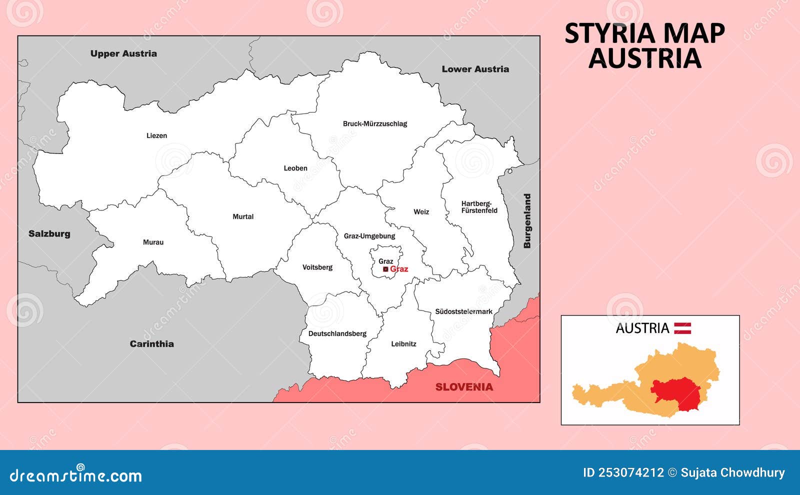 Styria Map. State and District Map of Styria Stock Vector ...