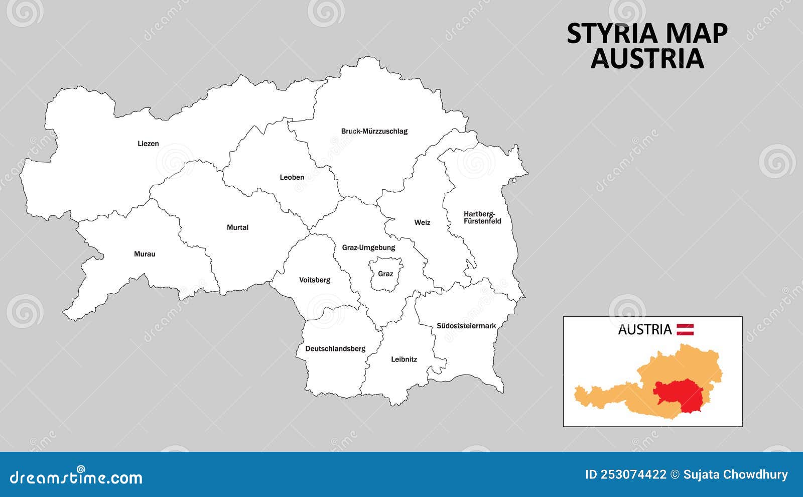 Styria Map. State And District Map Of Styria. Political Map Of Styria ...